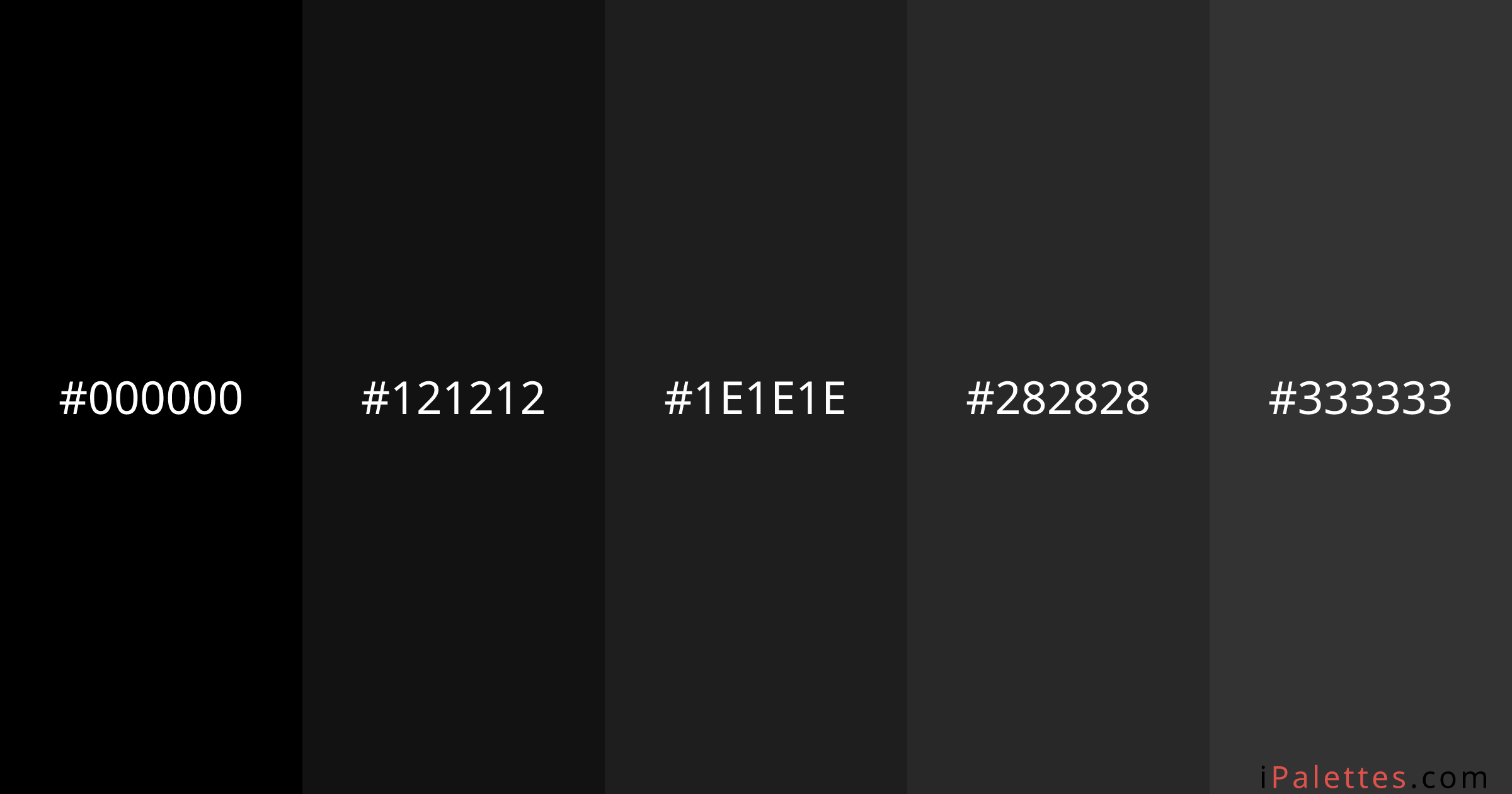 Black Color Palette and colors #000000 #121212 #1E1E1E #282828 #333333 ...
