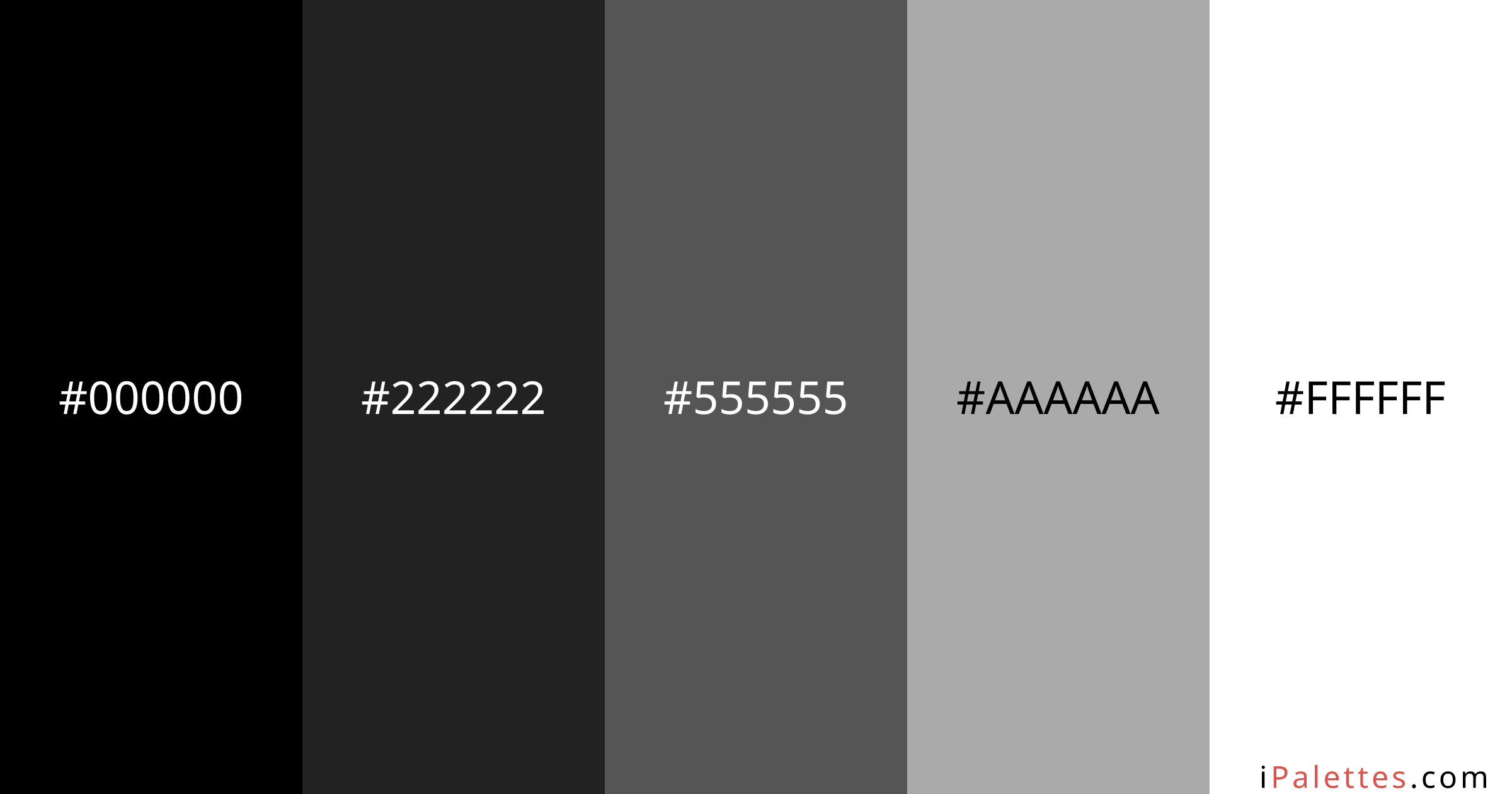 Black And White Color Color Palette and colors #000000 #222222 #555555 ...