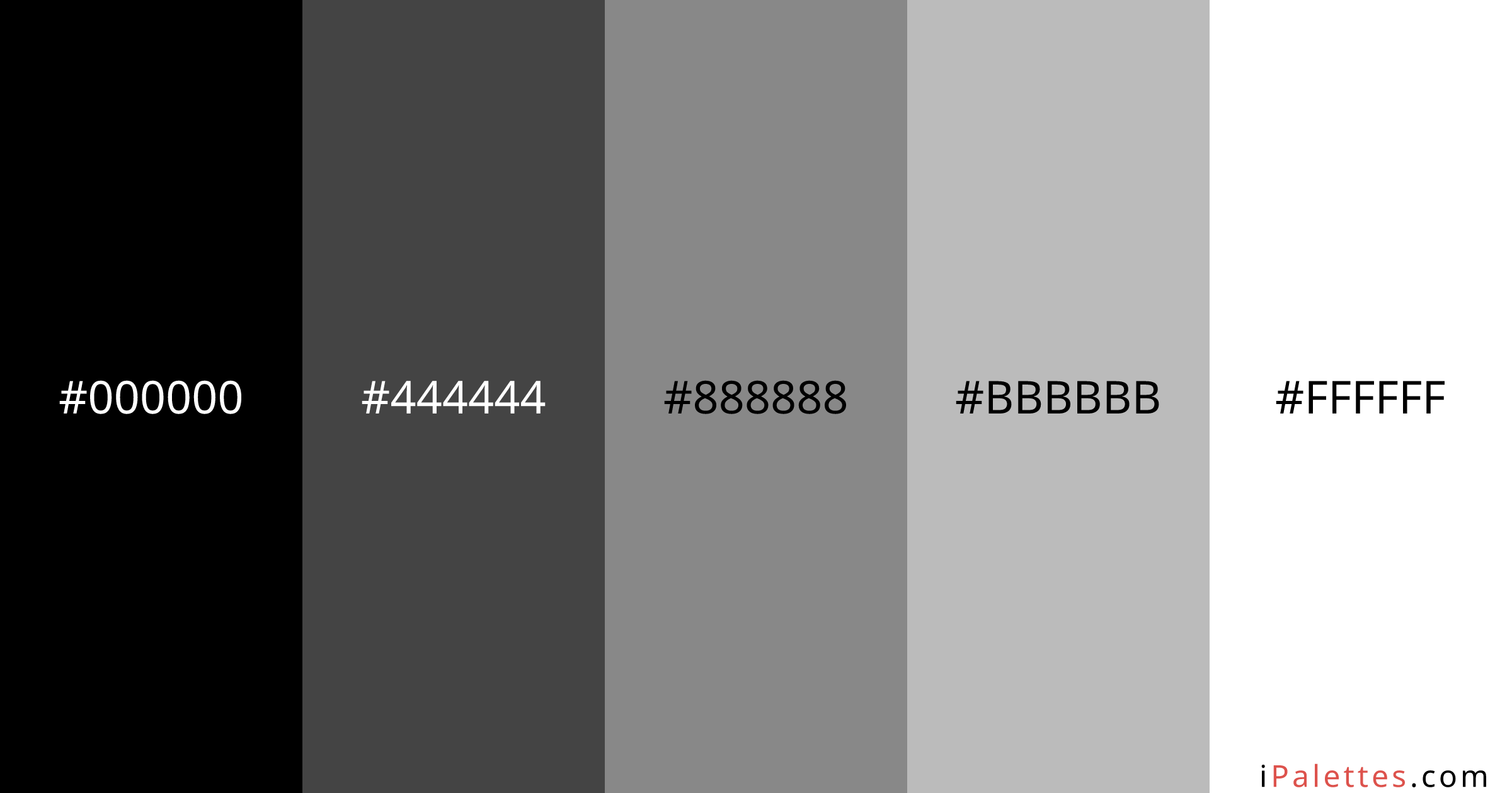 Mono Color Palette and colors #000000 #444444 #888888 #BBBBBB #FFFFFF ...