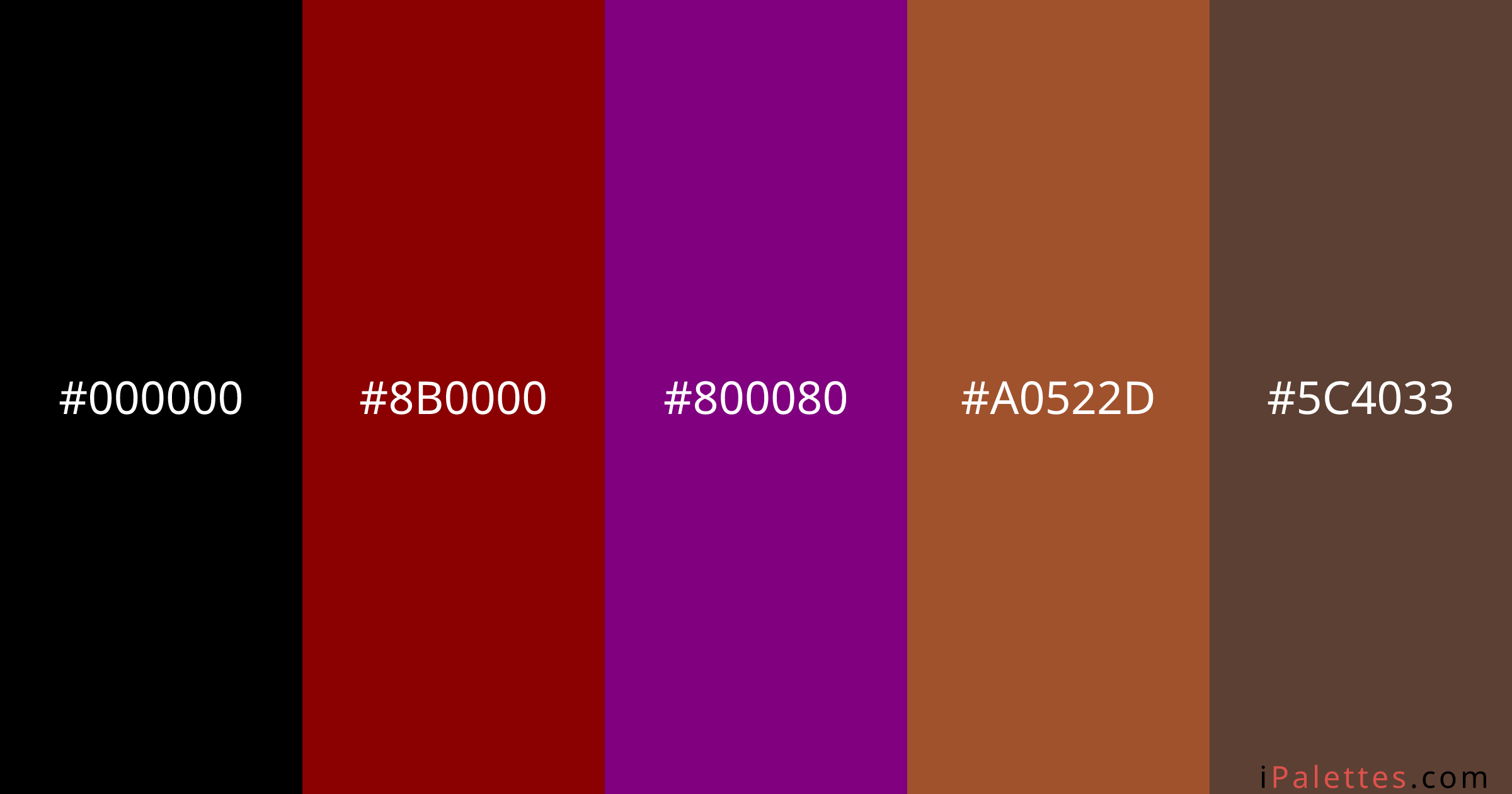 Horror Color Palette and colors #000000 #8B0000 #800080 #A0522D #5C4033 ...