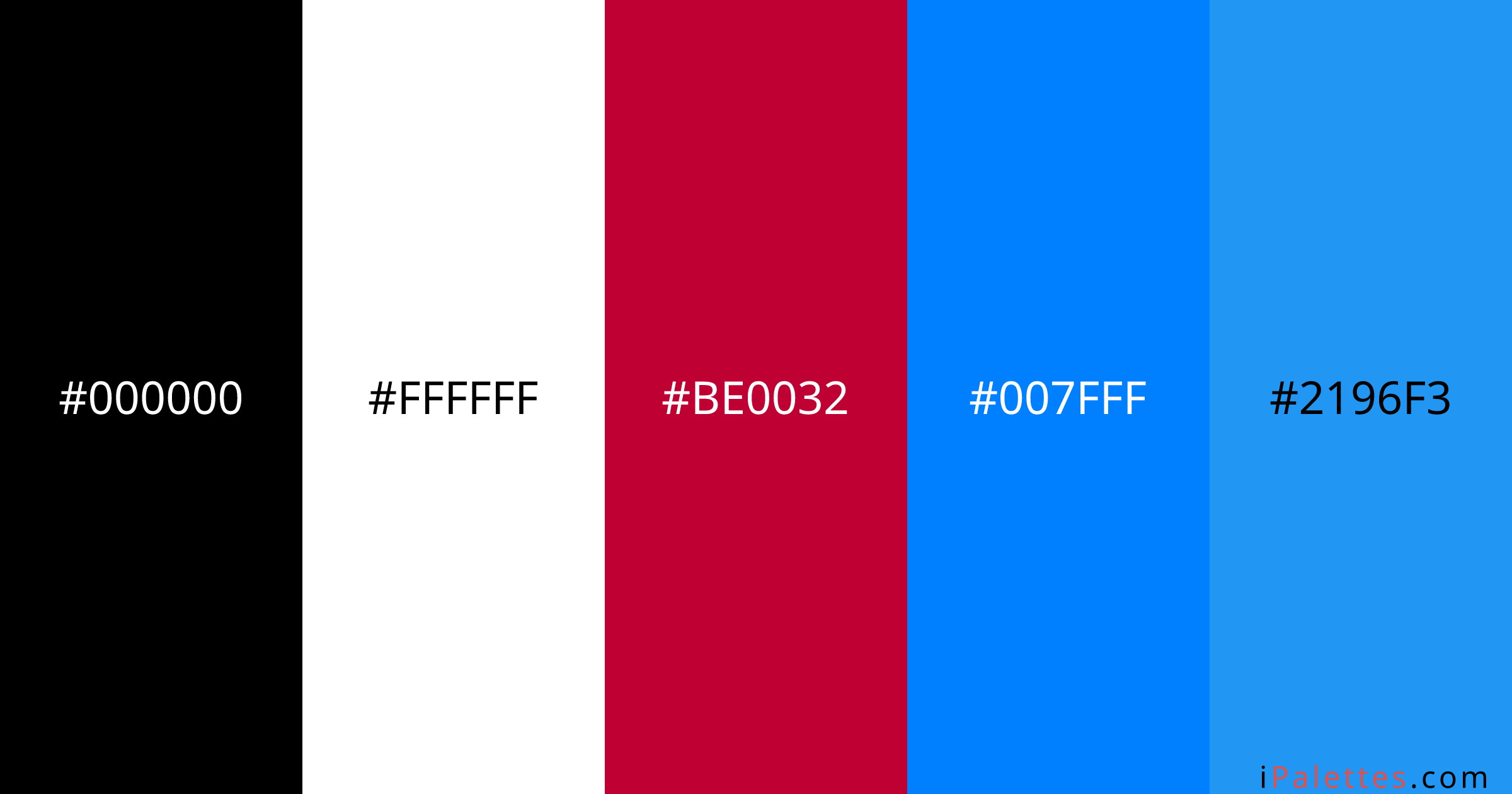 Clear Winter Color Palette and colors #000000 #FFFFFF #BE0032 #007FFF ...