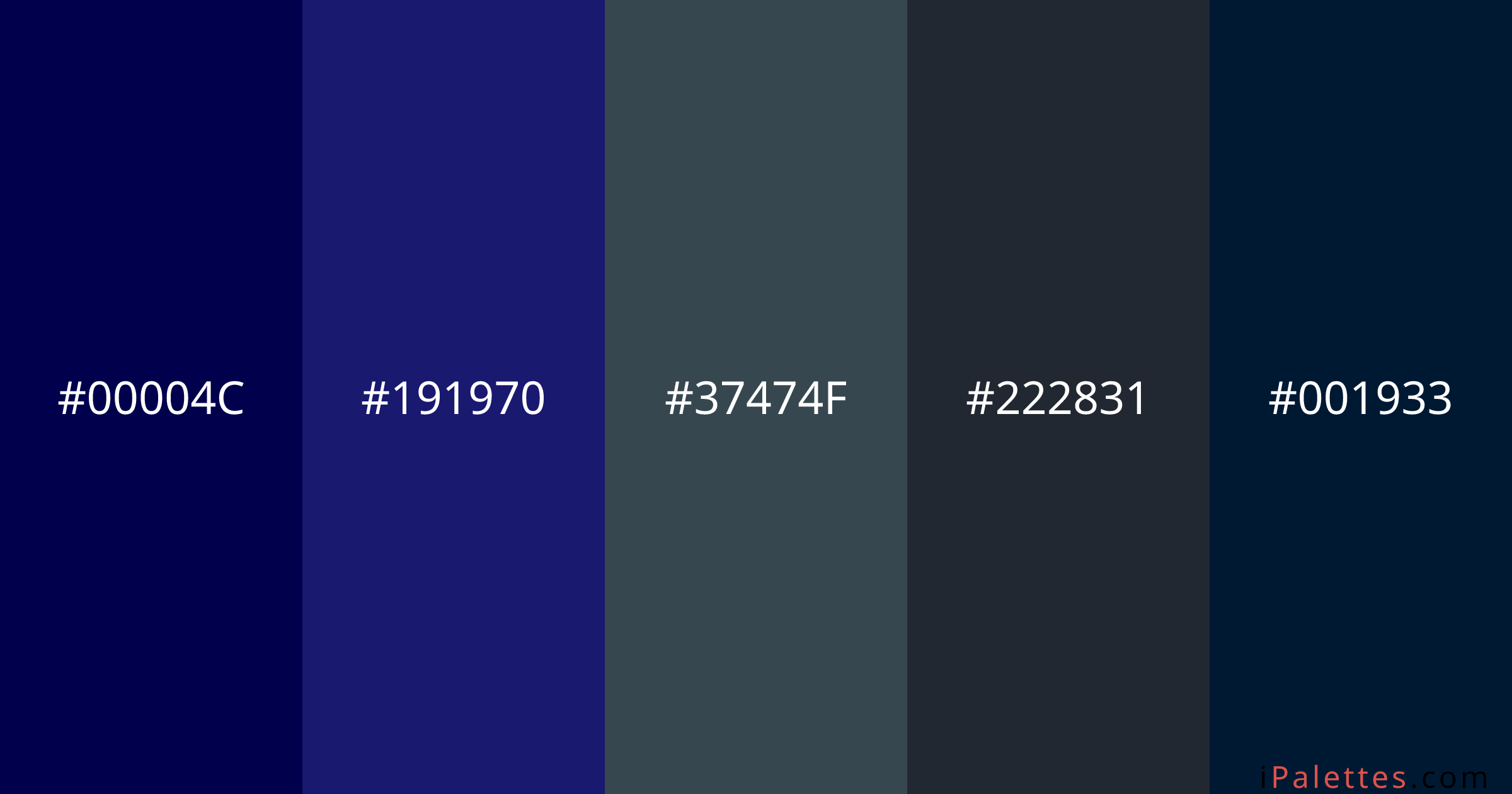 Dark blue Color Palette and colors #00004c #191970 #37474f #222831 ...