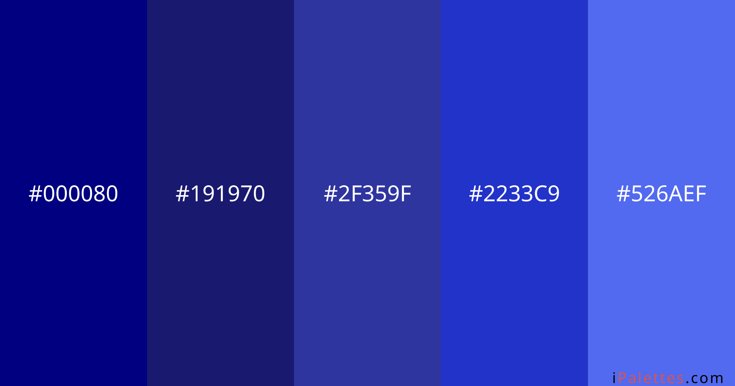 Navy Color Palette and colors #000080 #191970 #2f359f #2233c9 #526aef ...