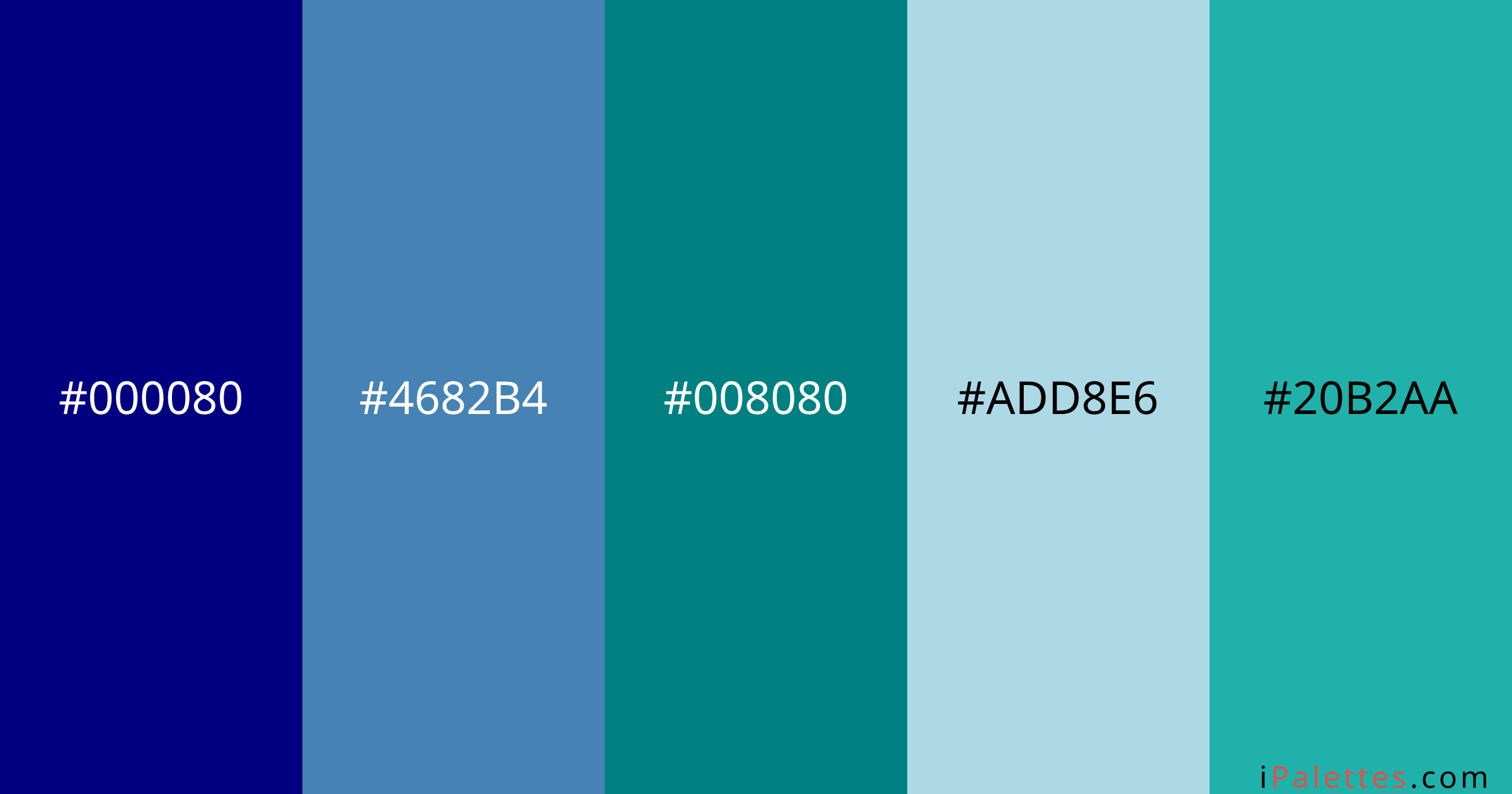 Water Color Palette and colors #000080 #4682B4 #008080 #ADD8E6 #20B2AA ...