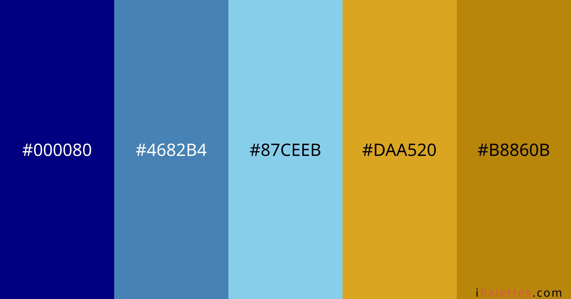 Royal Color Palette and colors #000080 #4682B4 #87CEEB #DAA520 #B8860B ...