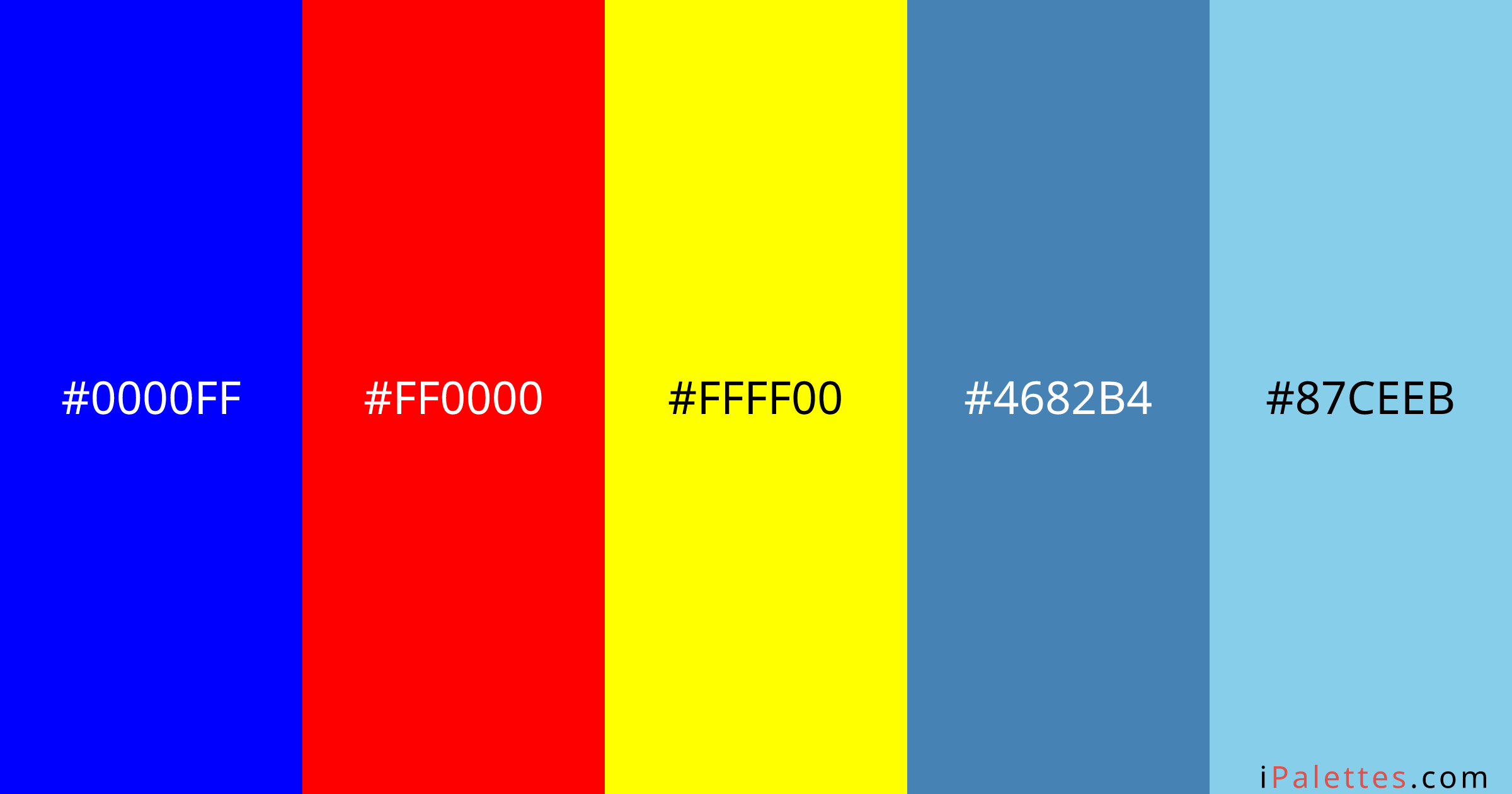 Sonic Color Palette and colors #0000FF #FF0000 #FFFF00 #4682B4 #87CEEB ...