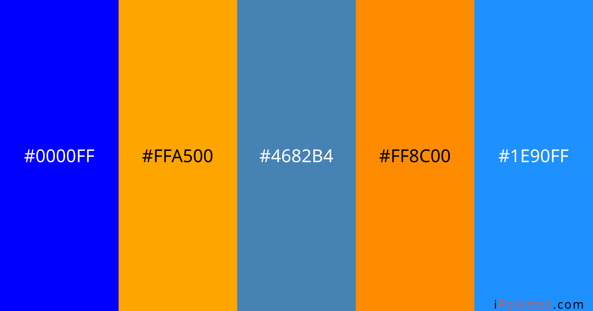 Blue and Orange Color Palette and colors #0000FF #FFA500 #4682B4 # ...