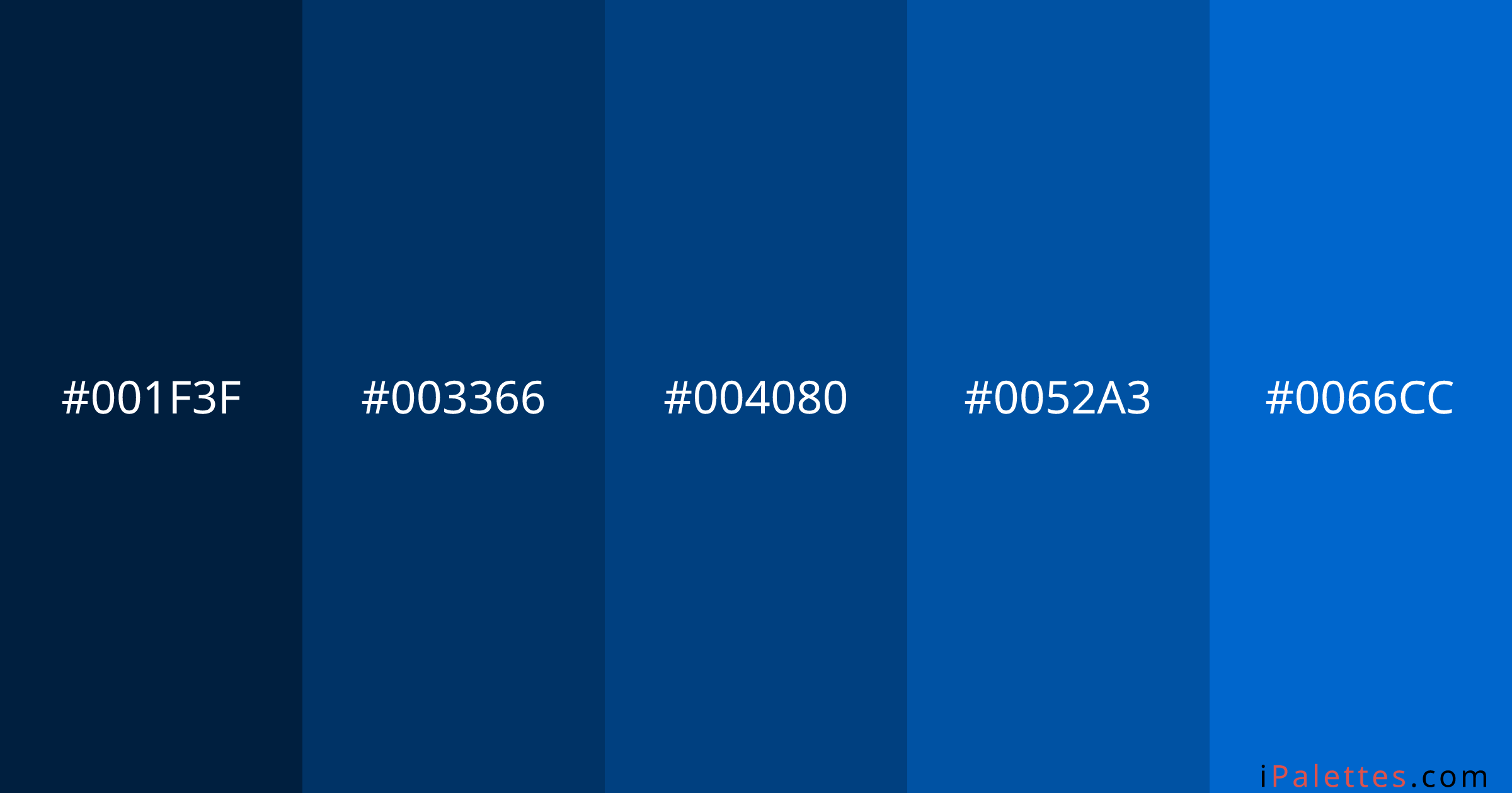 Winter Color Palette and colors #001F3F #003366 #004080 #0052A3 #0066CC ...
