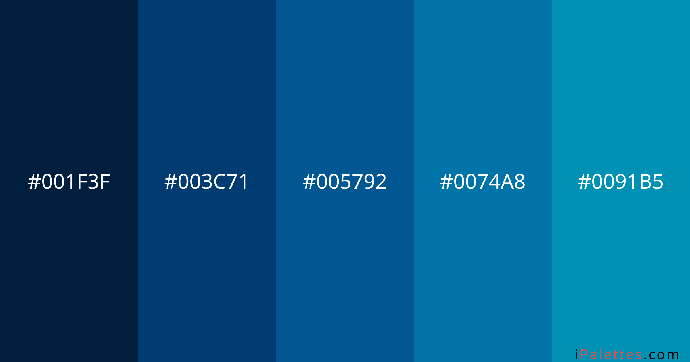 Deep Sea Color Palette and colors #001F3F #003C71 #005792 #0074A8 ...