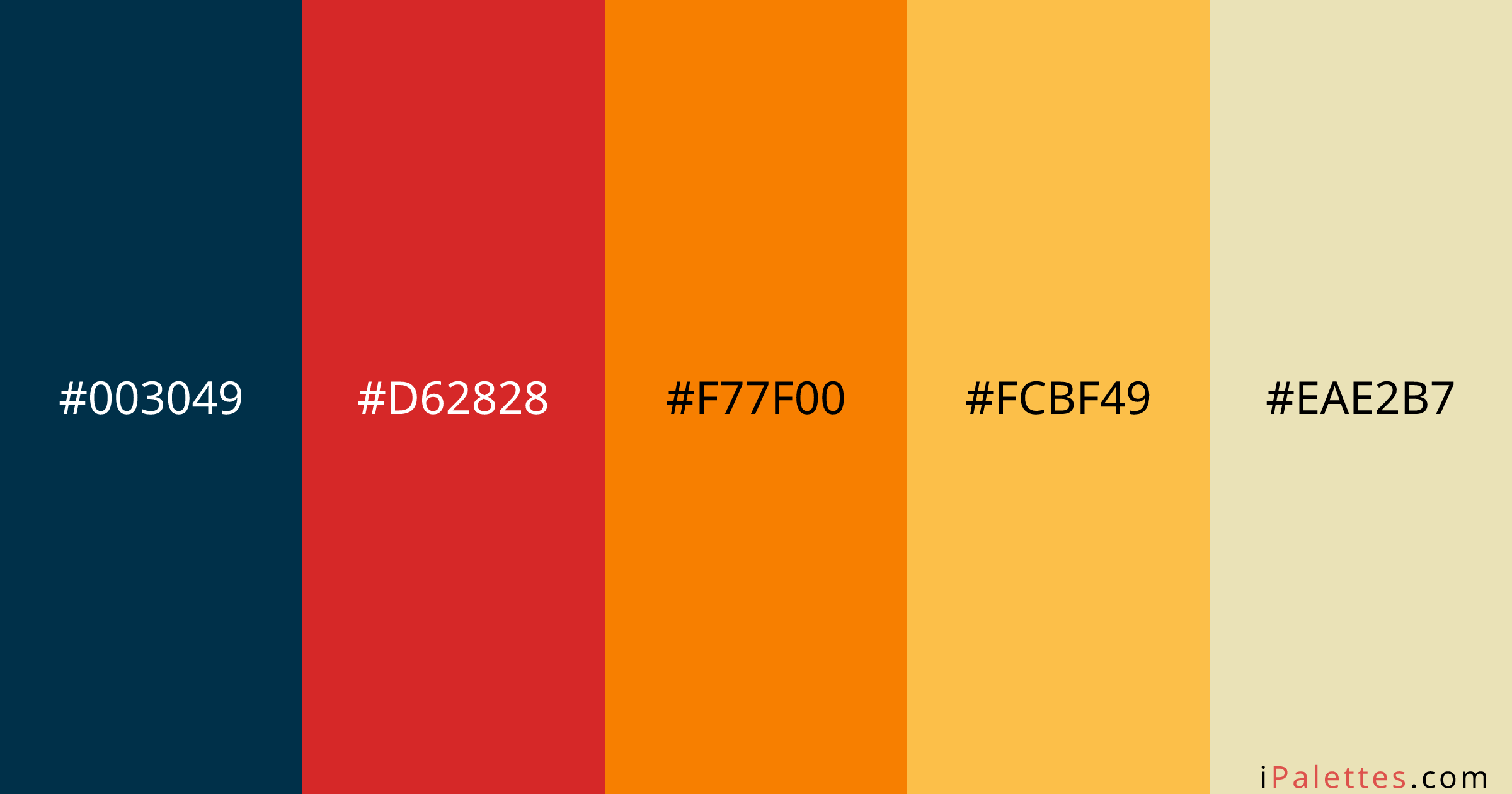 Art Deco Color Palette and colors #003049 #D62828 #F77F00 #FCBF49 # ...