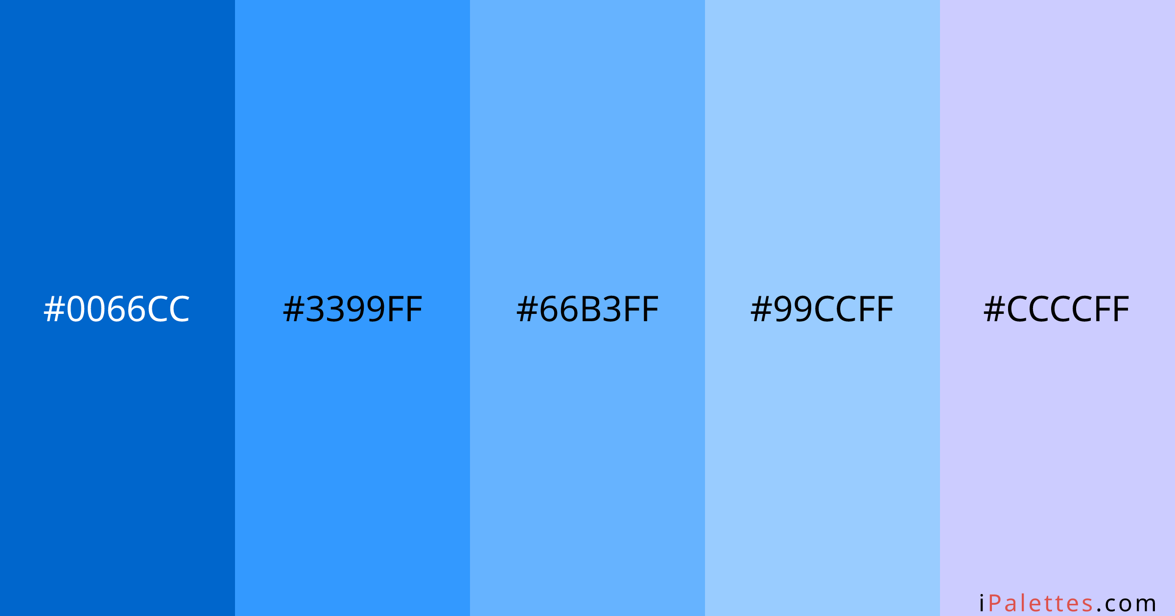 Ocean Color Palette and colors #0066cc #3399ff #66b3ff #99ccff #ccccff ...