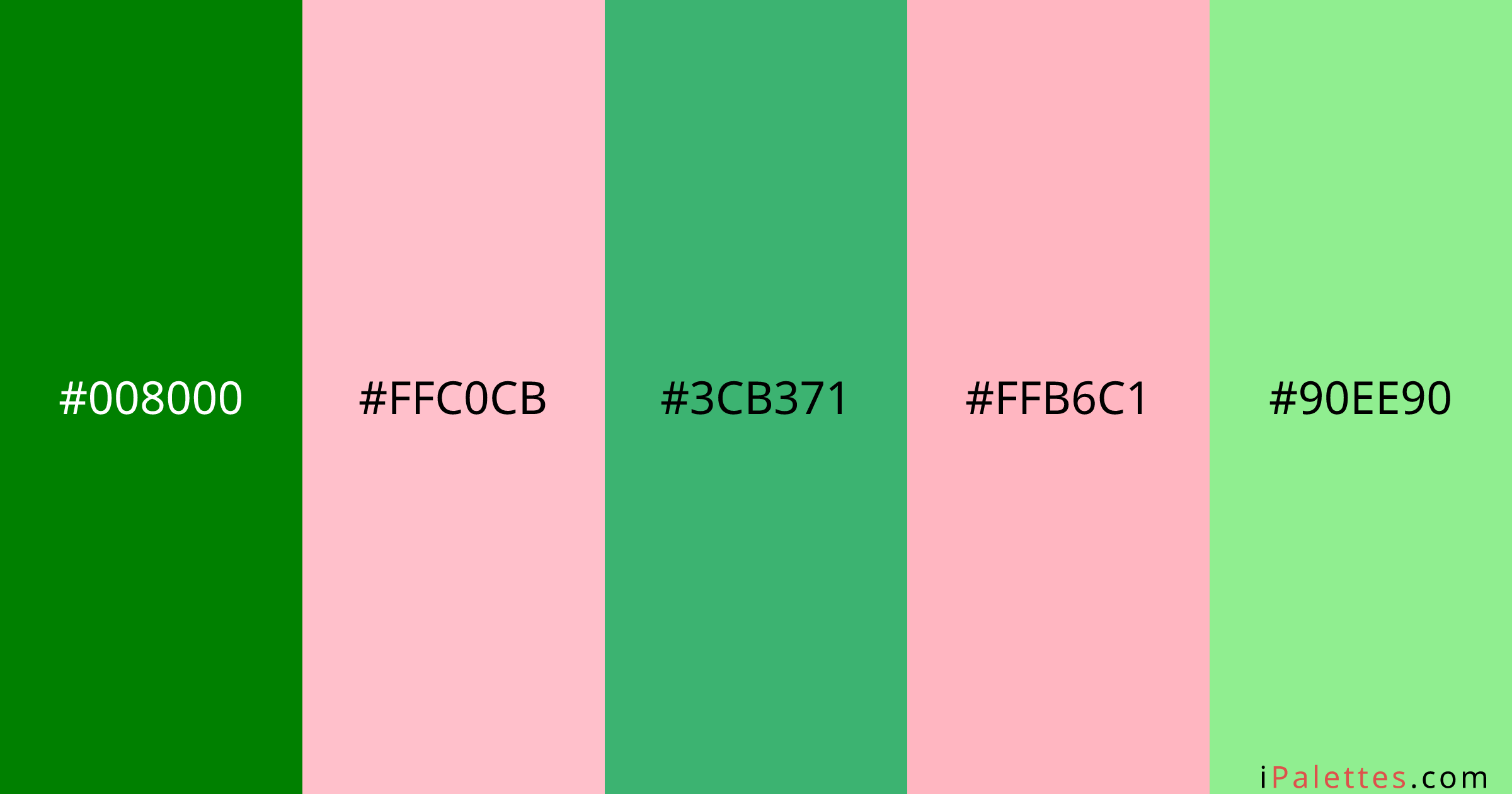 Green and Pink Color Palette and colors #008000 #FFC0CB #3CB371 #FFB6C1 ...