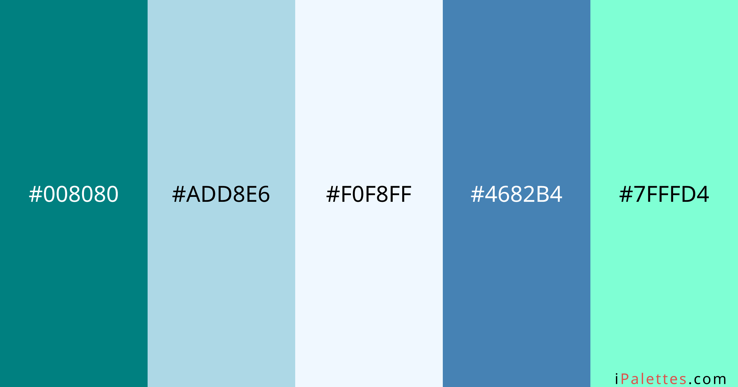 Mediterranean Color Palette and colors #008080 #ADD8E6 #F0F8FF #4682B4 ...