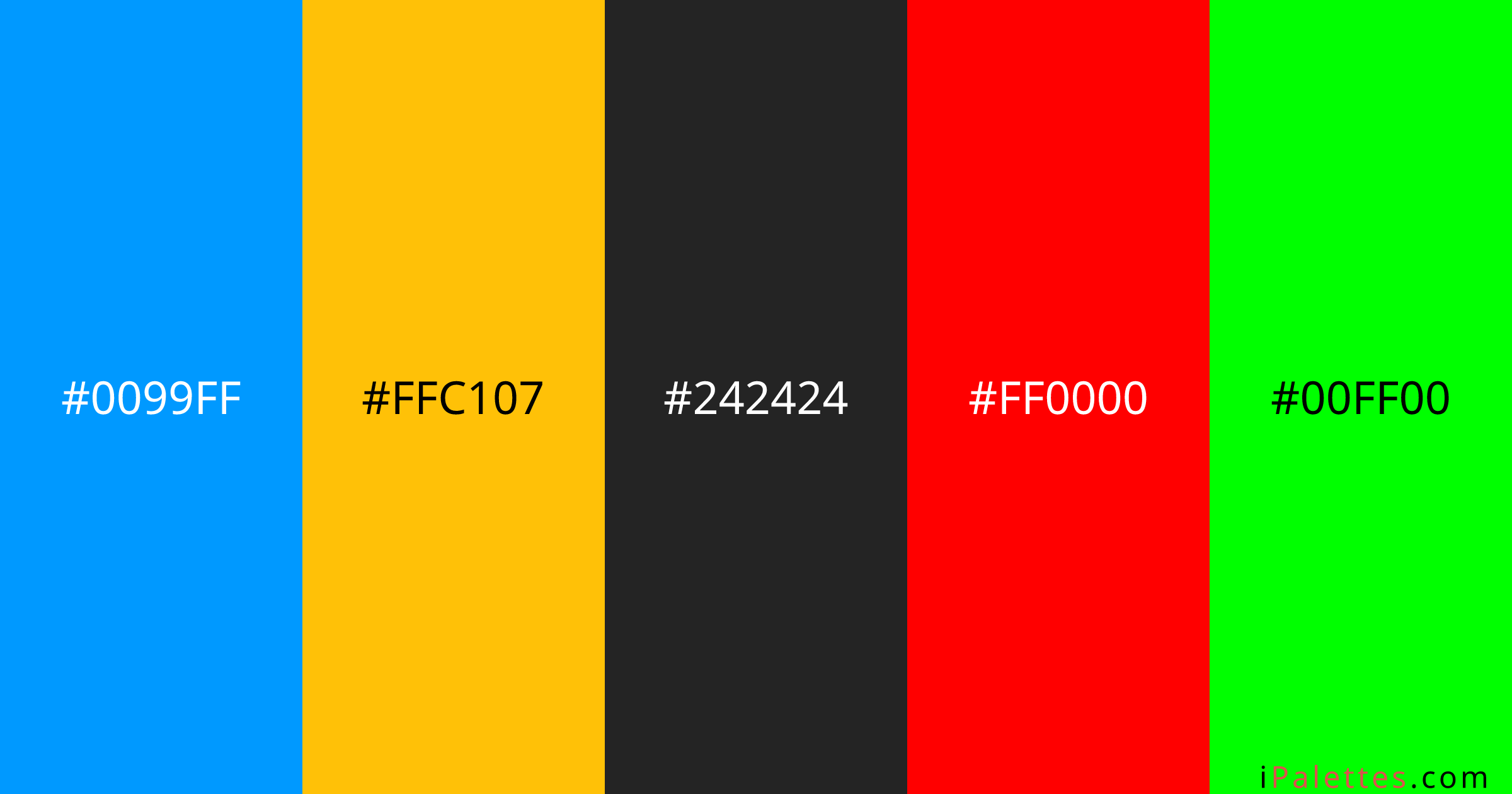 Sonic Color Palette and colors #0099ff #ffc107 #242424 #ff0000 #00ff00 ...