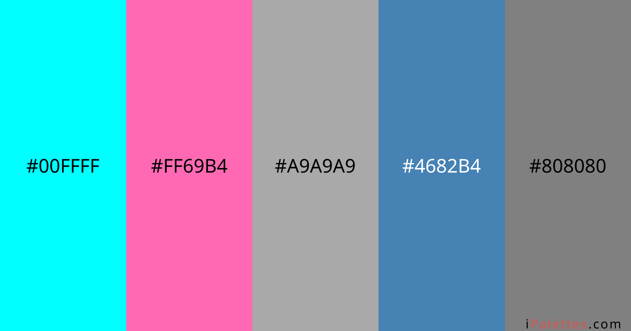 Miami vice Color Palette and colors #00FFFF #FF69B4 #A9A9A9 #4682B4 ...