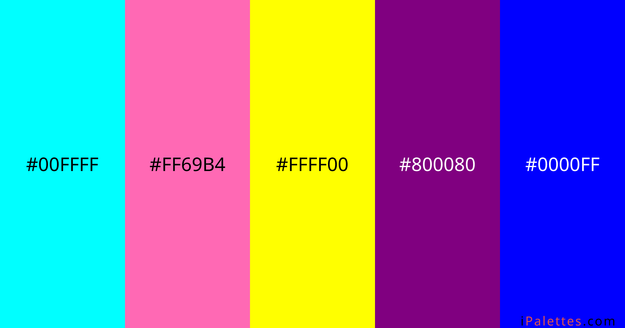 Miami Vice Color Palette and colors #00FFFF #FF69B4 #FFFF00 #800080 ...