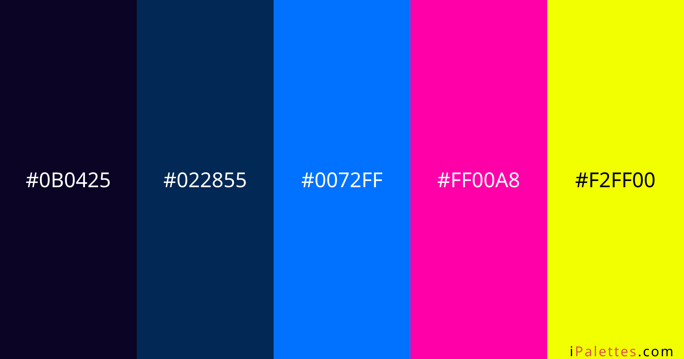 Cyberpunk Color Palette and colors #0B0425 #022855 #0072FF #FF00A8 # ...