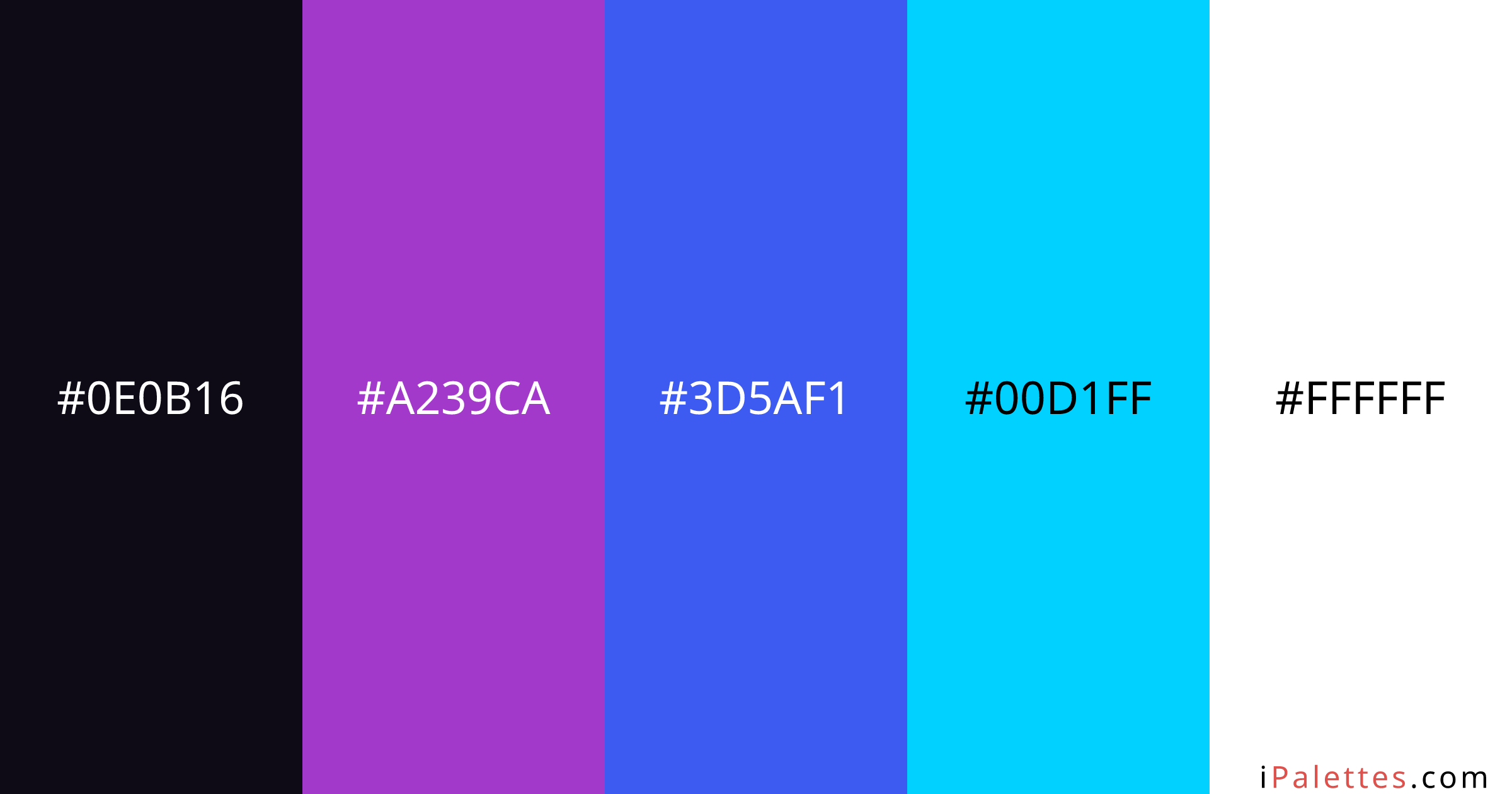 Abstract Color Palette and colors #0E0B16 #A239CA #3D5AF1 #00D1FF # ...