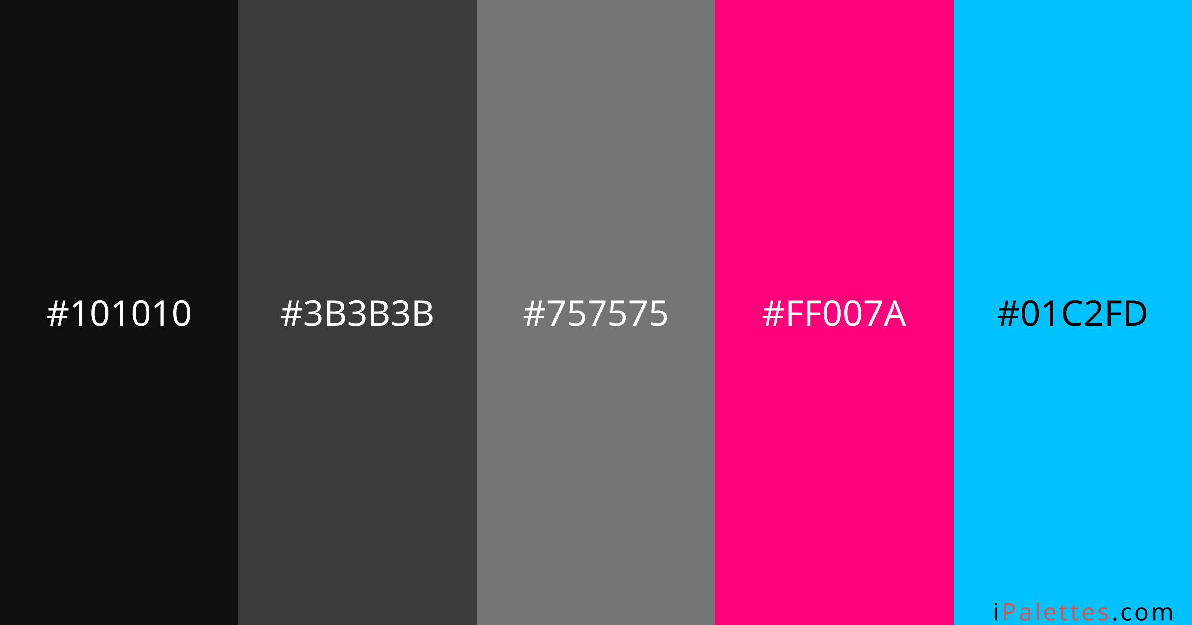 Cybercore Color Palette and colors #101010 #3B3B3B #757575 #FF007A ...