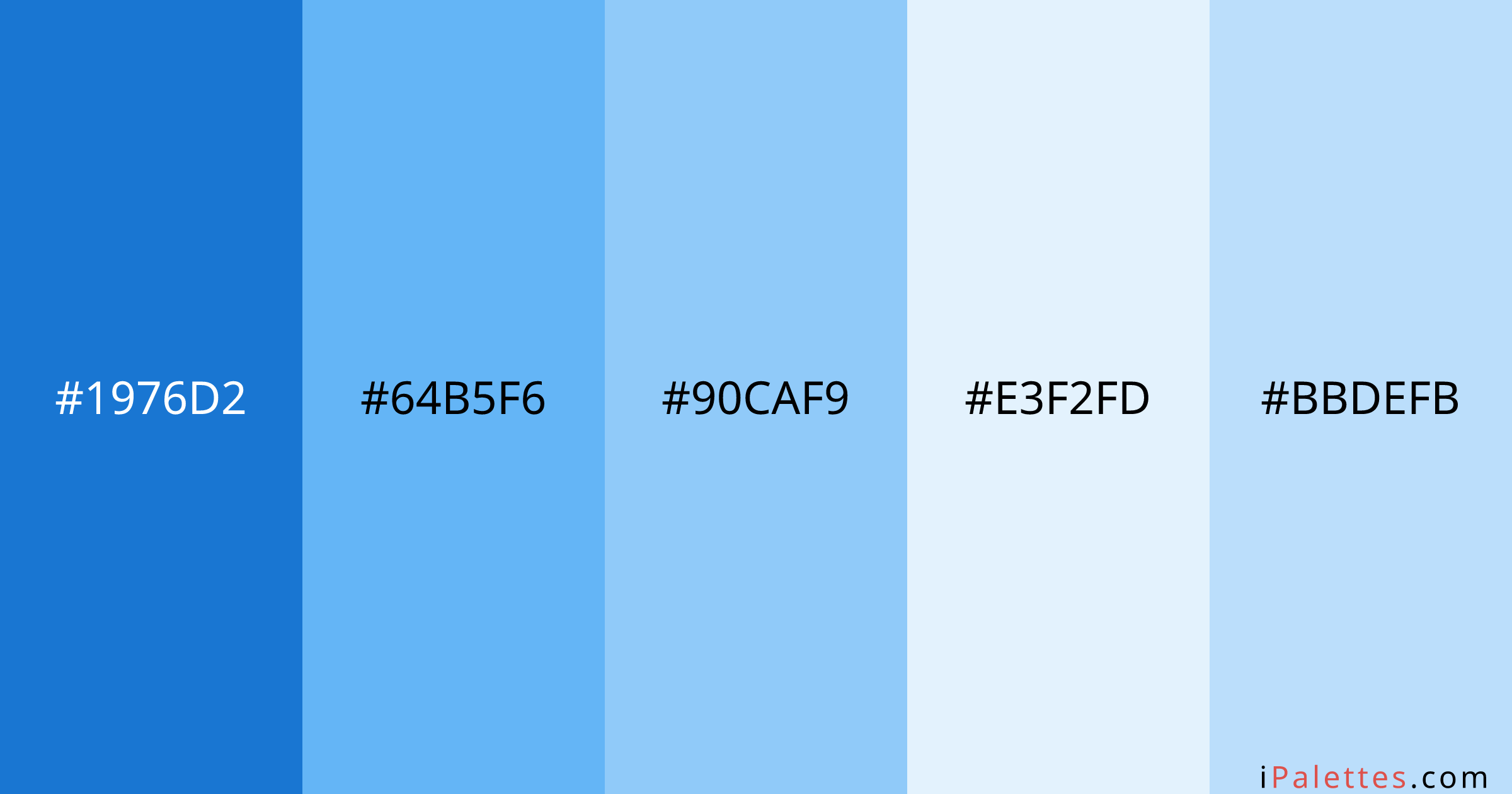Blue Color Palette and colors #1976D2 #64B5F6 #90CAF9 #E3F2FD #BBDEFB ...