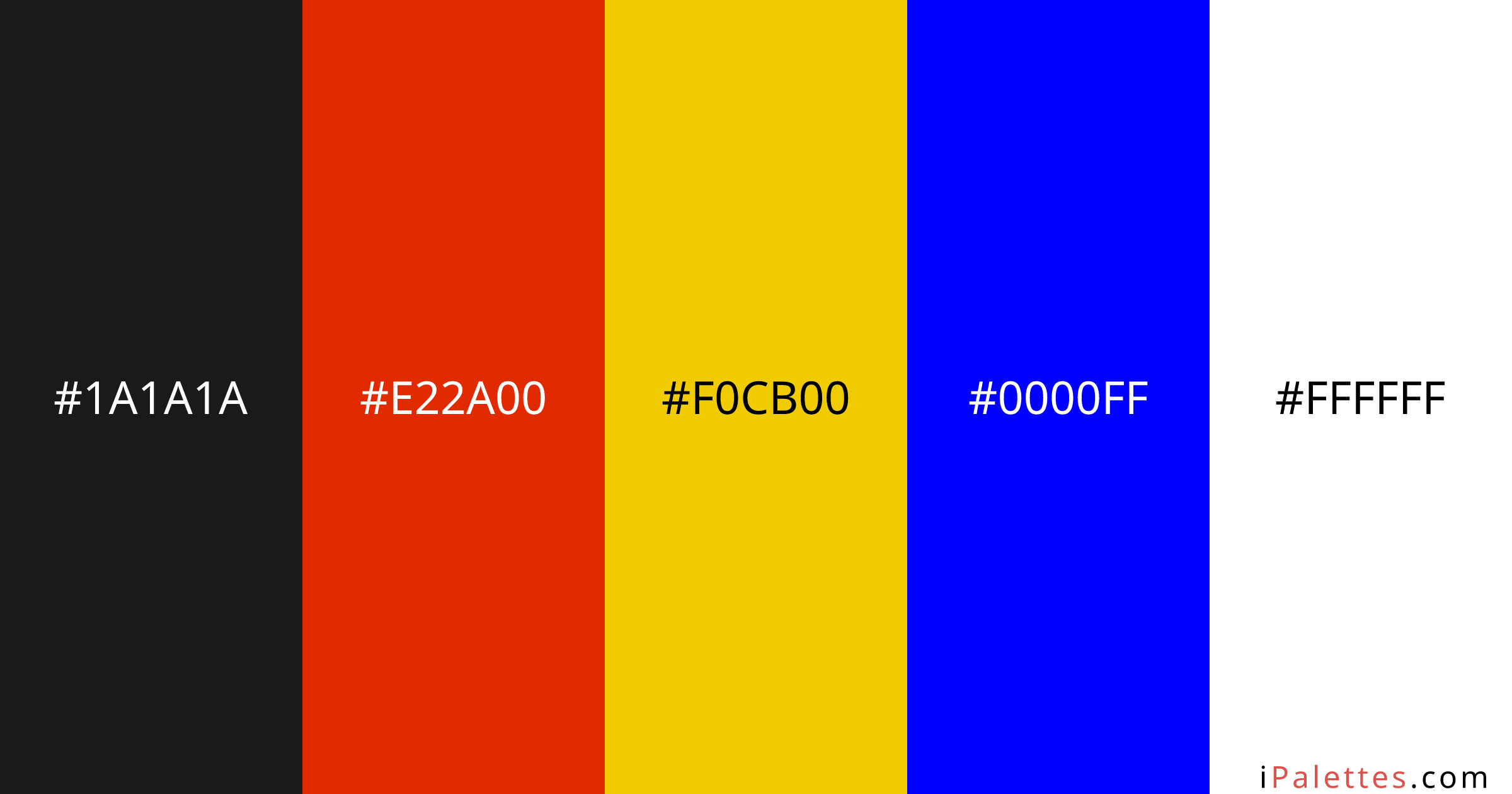 Miles morales Color Palette and colors #1A1A1A #E22A00 #F0CB00 #0000FF ...