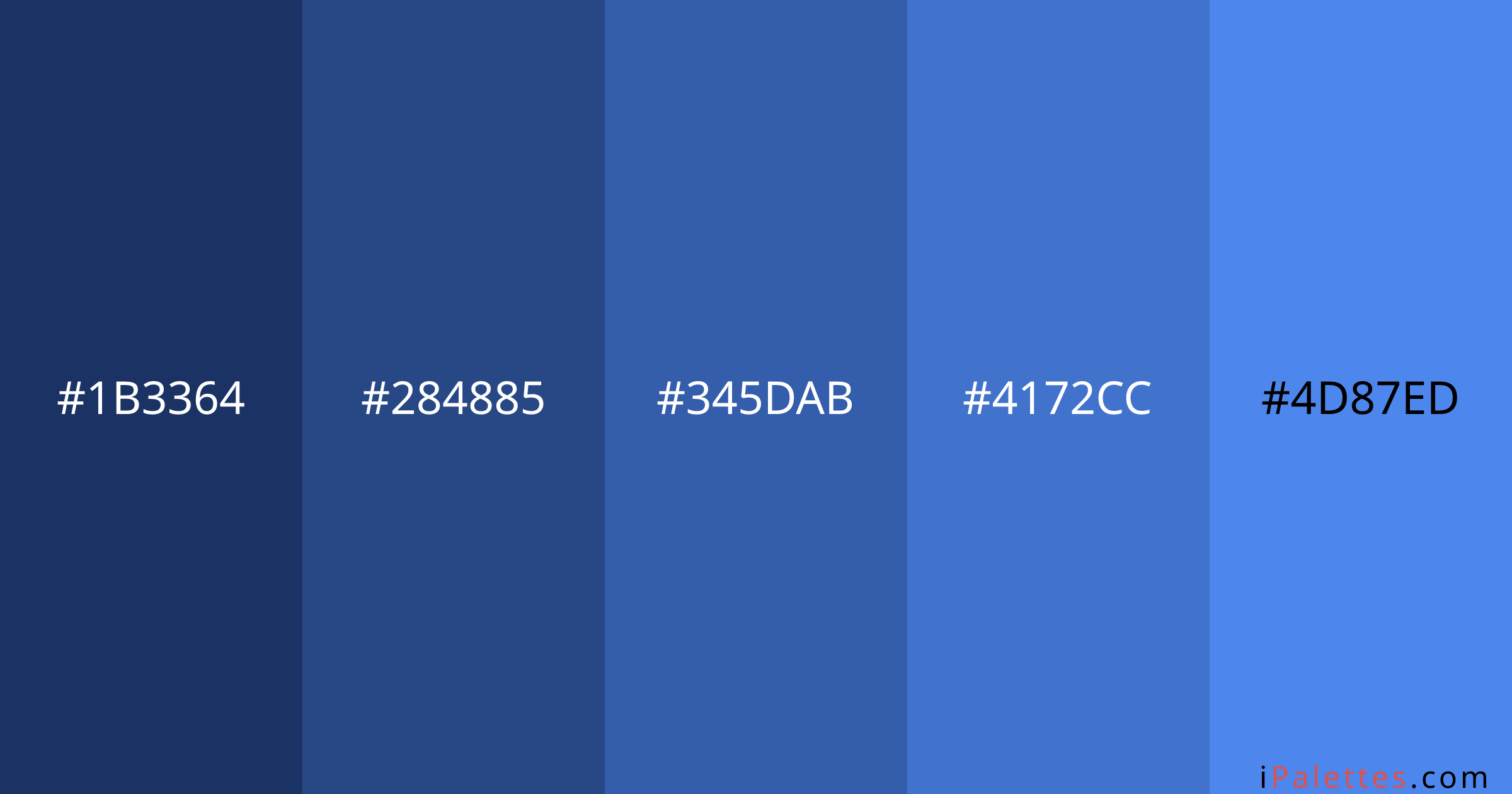 Smalt Color Palette and colors #1B3364 #284885 #345DAB #4172CC #4D87ED ...