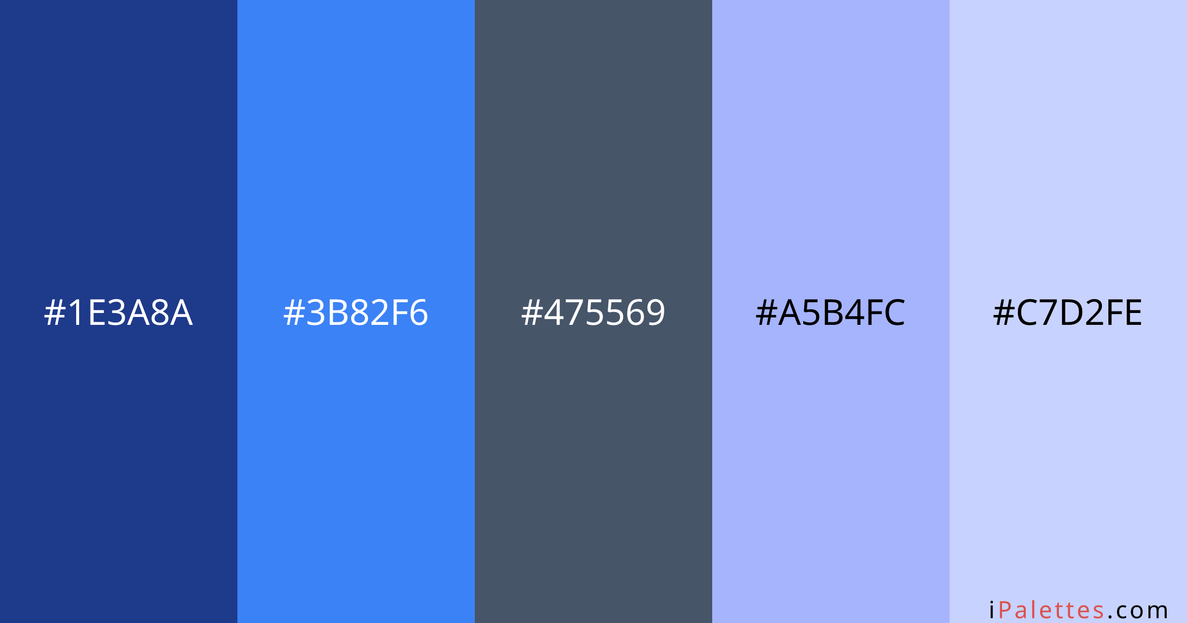 Blueberry Color Palette and colors #1E3A8A #3B82F6 #475569 #A5B4FC # ...