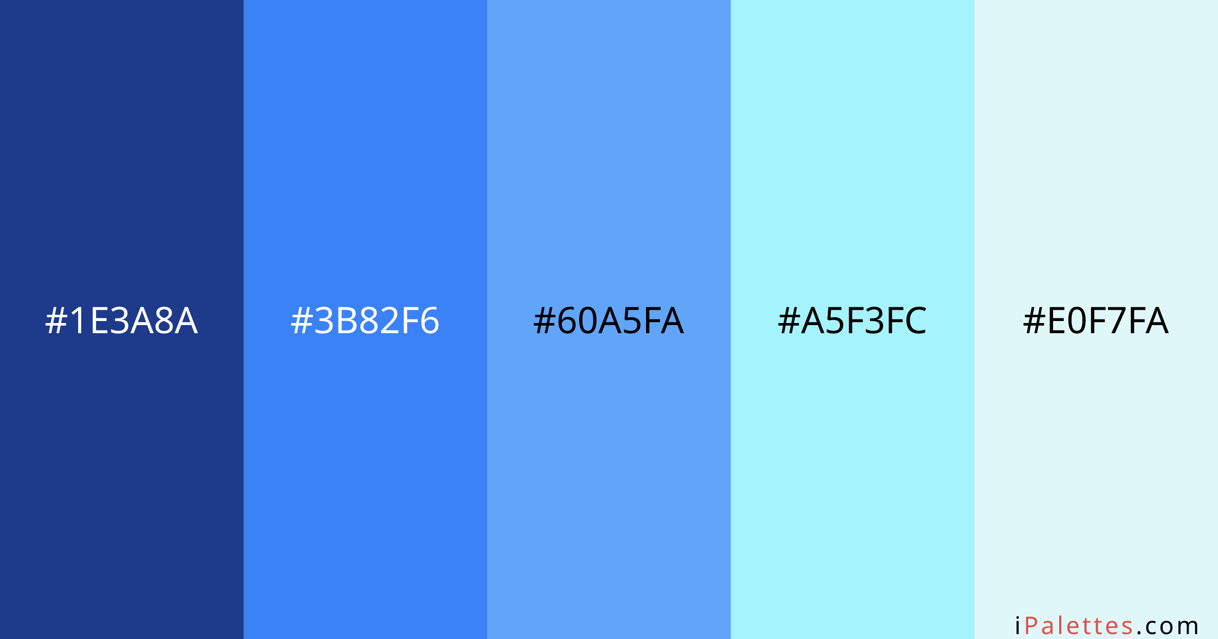 Denim Color Palette and colors #1E3A8A #3B82F6 #60A5FA #A5F3FC #E0F7FA ...