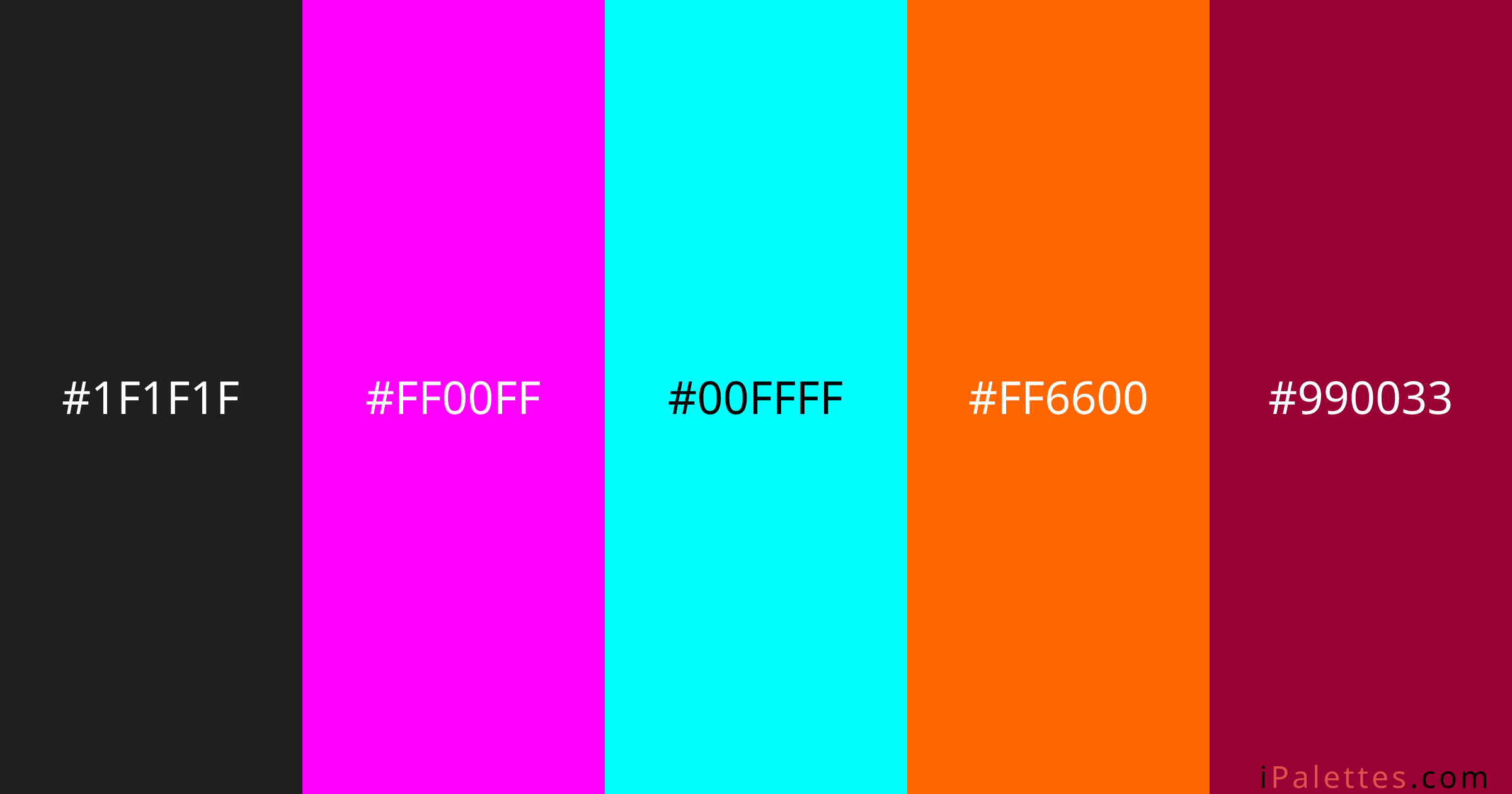 Cyberpunk Noir Color Palette and colors #1F1F1F #FF00FF #00FFFF #FF6600 ...