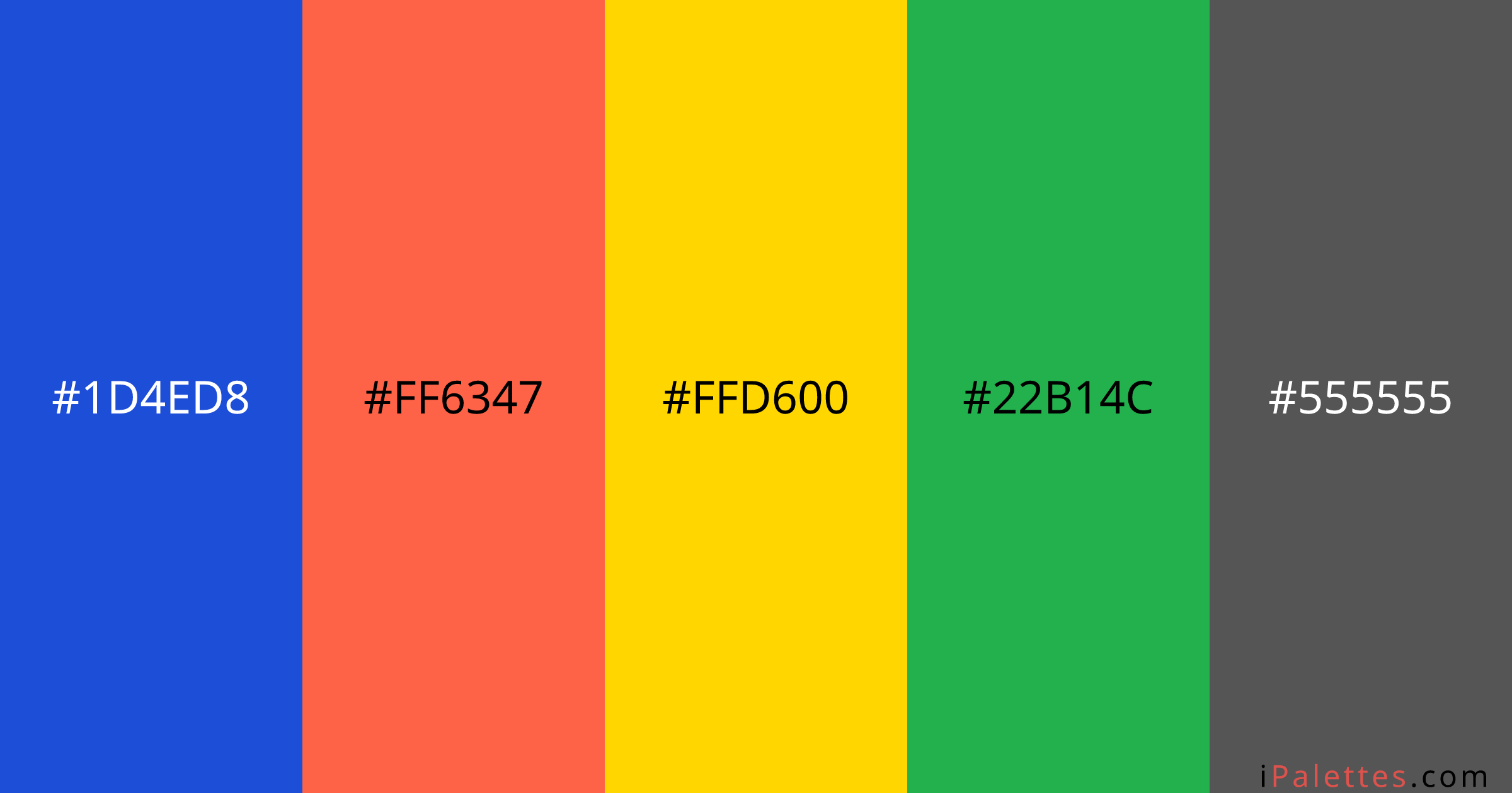 Tailwind Color Palette and colors #1d4ed8 #ff6347 #ffd600 #22b14c ...