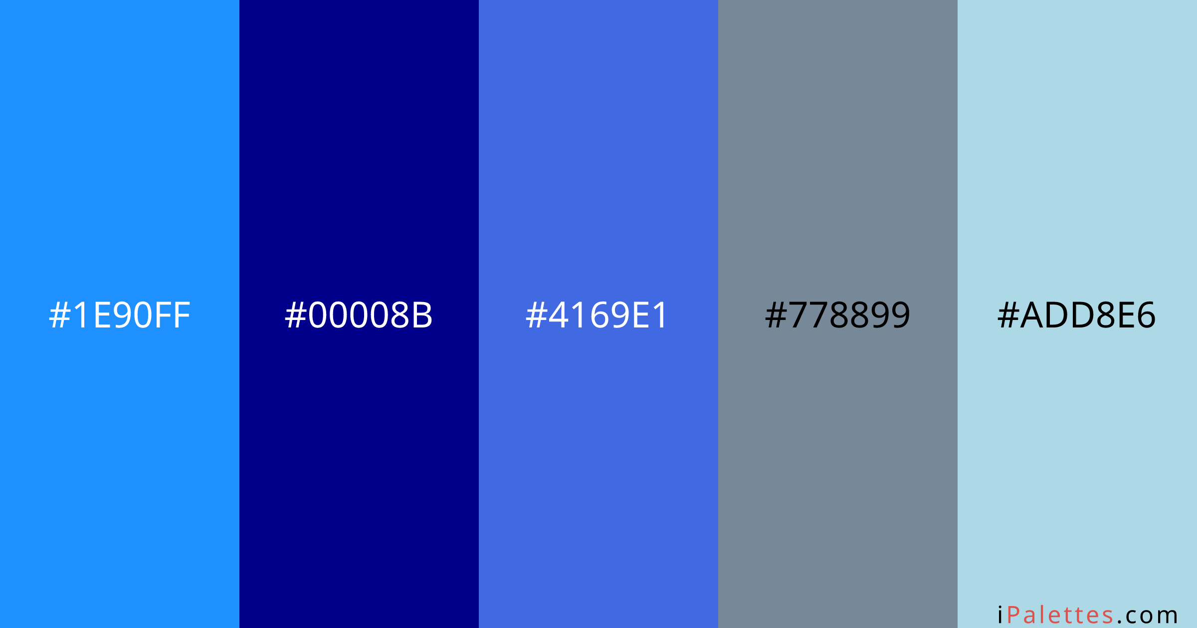 Blue Color Palette and colors #1e90ff #00008b #4169e1 #778899 #add8e6 ...