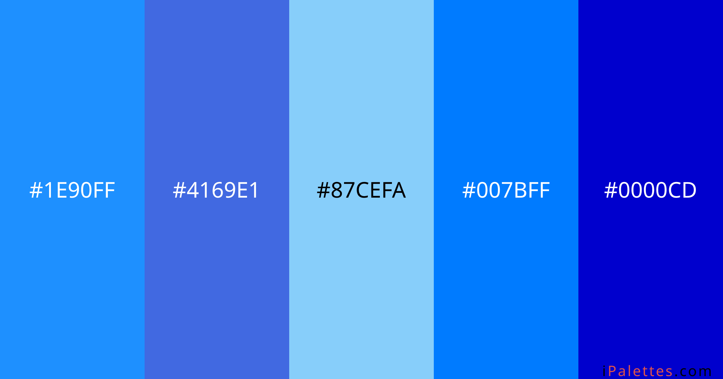 Blue Color Palette and colors #1e90ff #4169e1 #87cefa #007bff #0000cd ...
