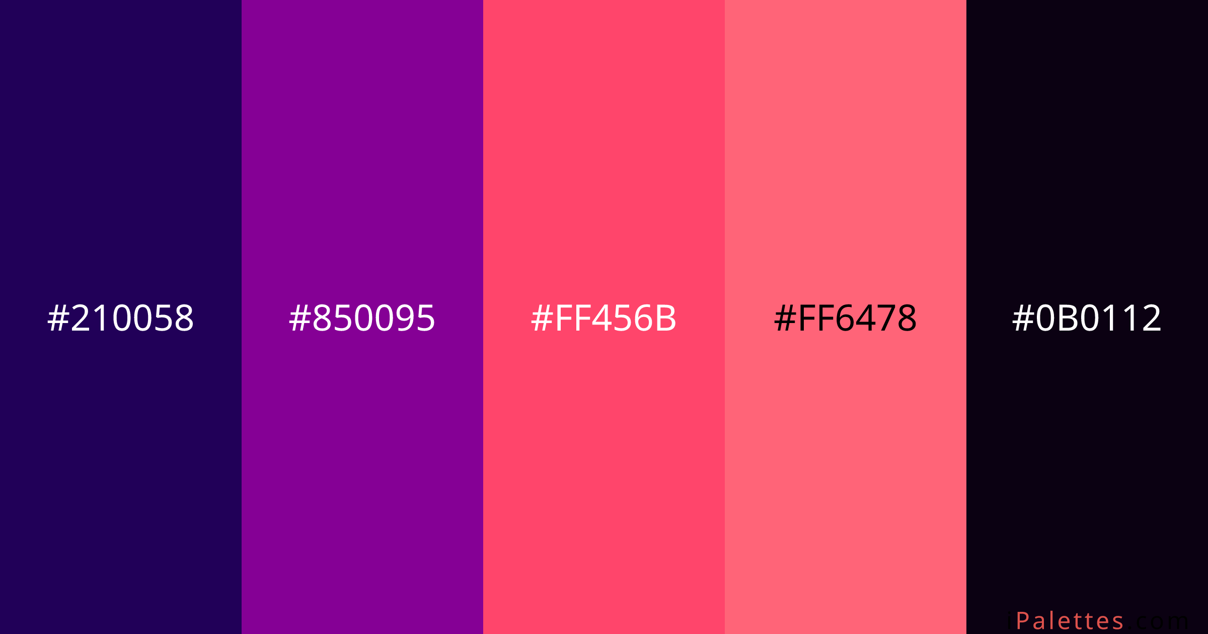 Vamp Comet Color Palette and colors #210058 #850095 #ff456b #ff6478 ...