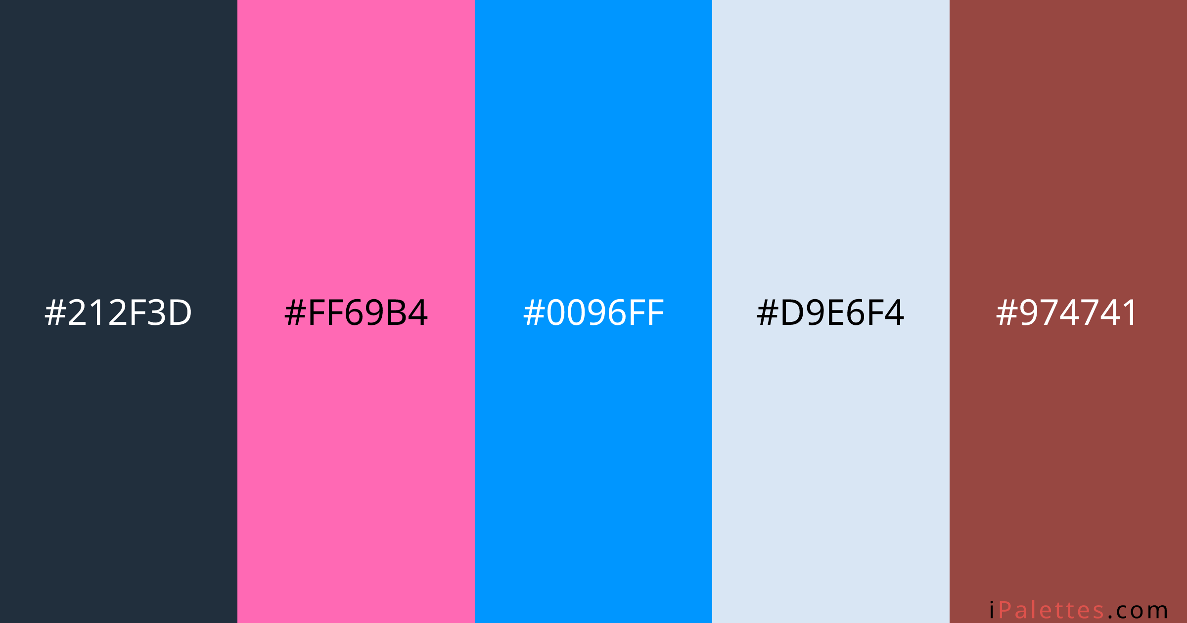 Adam Comet Color Palette and colors #212f3d #ff69b4 #0096ff #d9e6f4 ...
