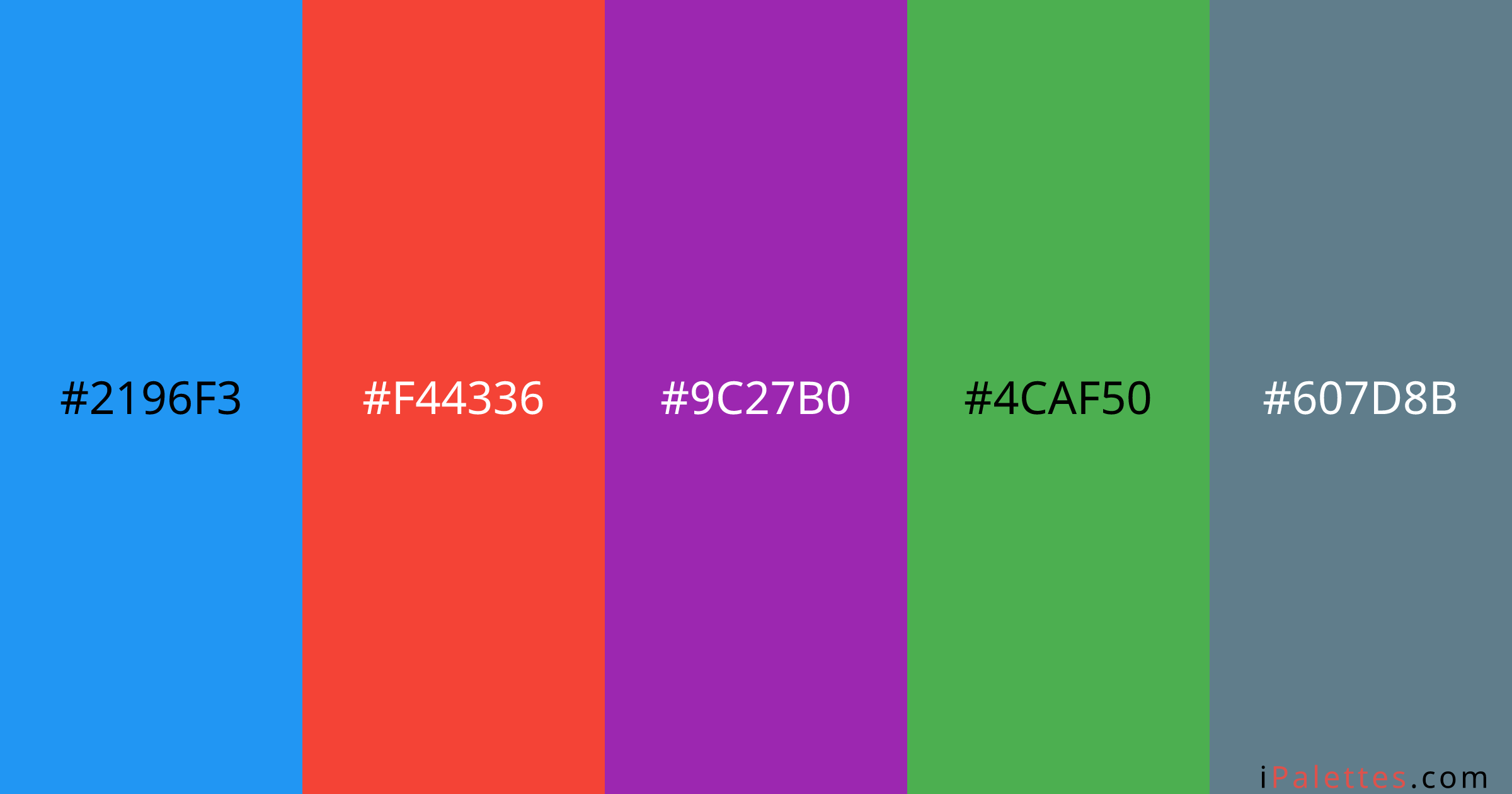 Tech Color Palette and colors #2196f3 #f44336 #9c27b0 #4caf50 #607d8b ...