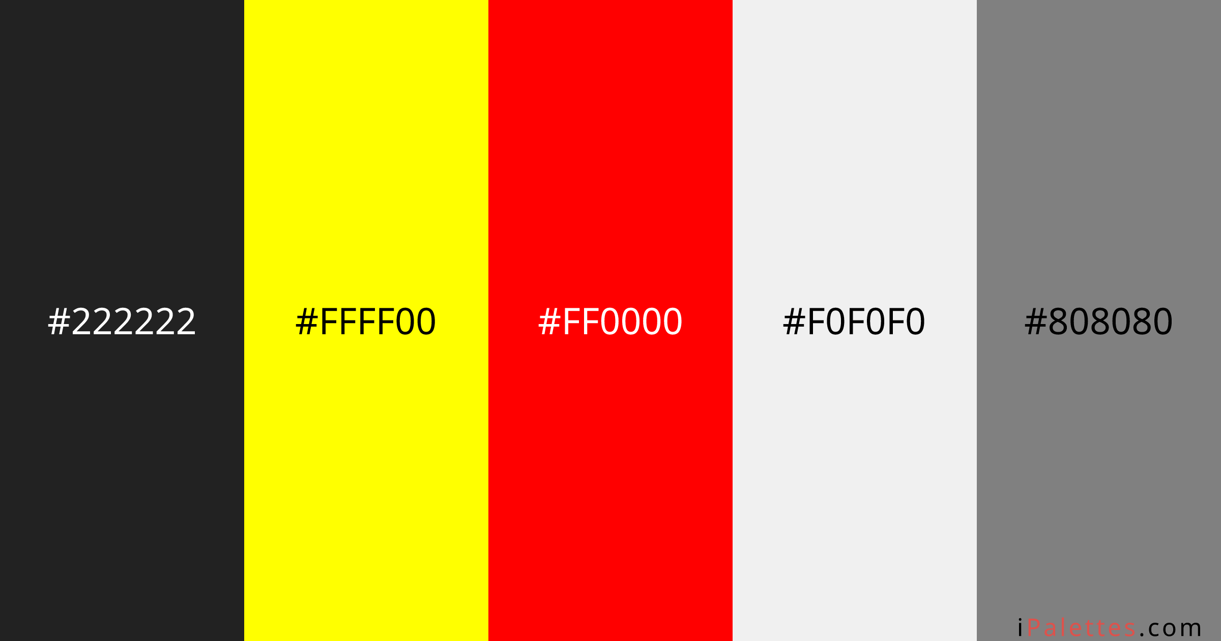 Tocotoco Color Palette and colors #222222 #FFFF00 #FF0000 #F0F0F0 ...