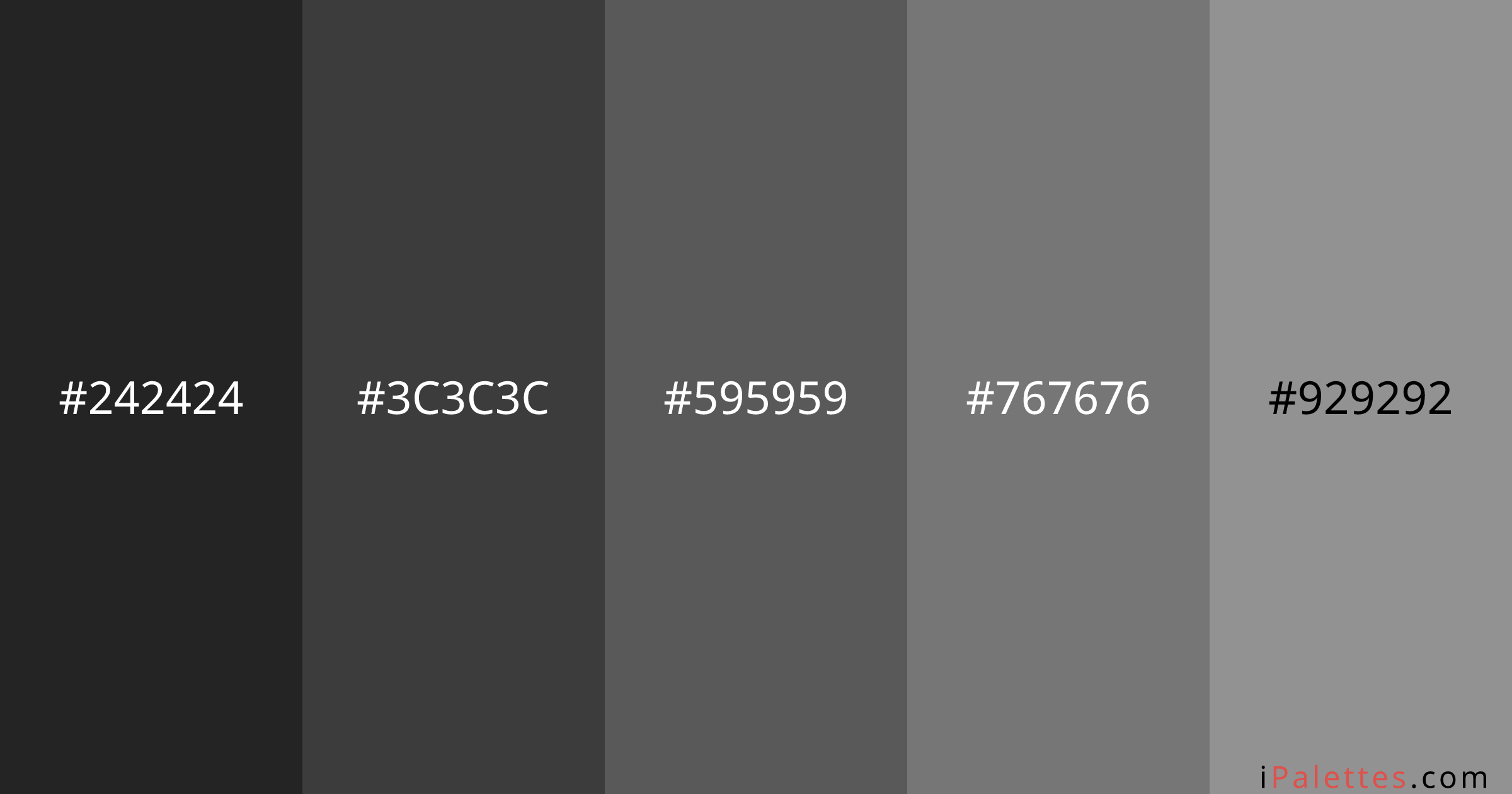 Sw iron ore Color Palette and colors #242424 #3C3C3C #595959 #767676 ...