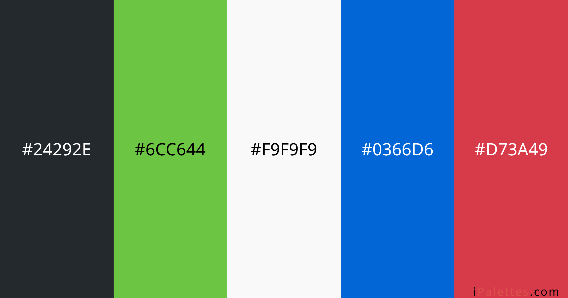 Github Color Palette and colors #24292e #6cc644 #f9f9f9 #0366d6 #d73a49 ...