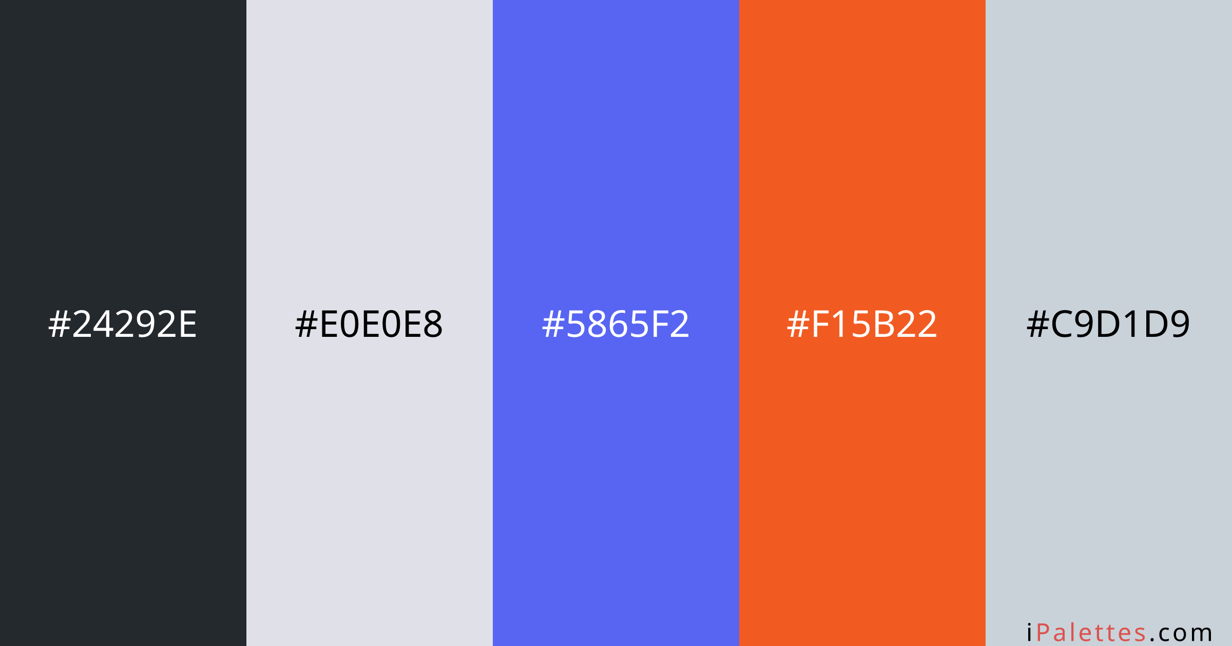 Github Color Palette and colors #24292e #e0e0e8 #5865f2 #f15b22 #c9d1d9 ...