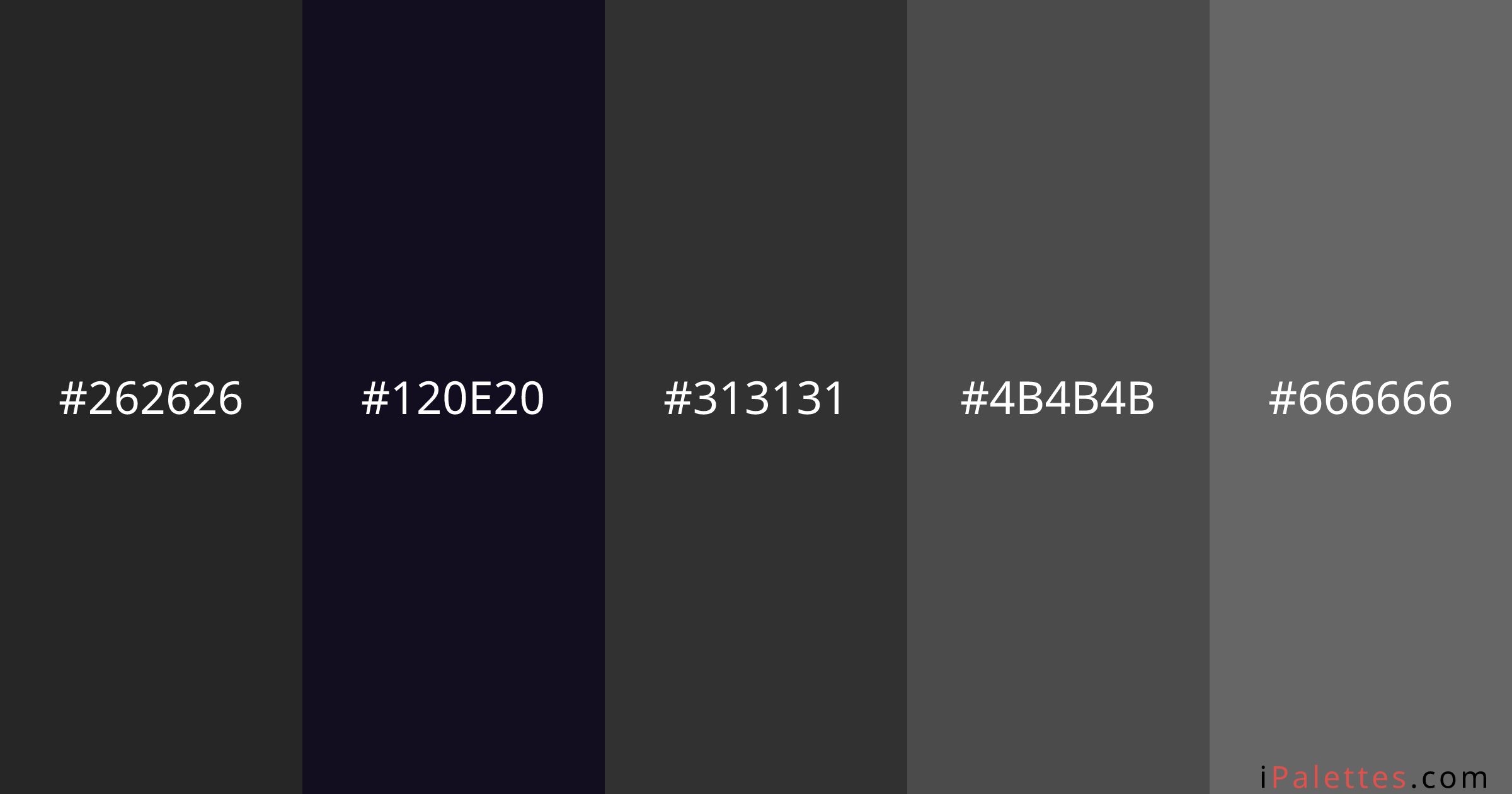 Vvv Color Palette and colors #262626 #120e20 #313131 #4b4b4b #666666 ...