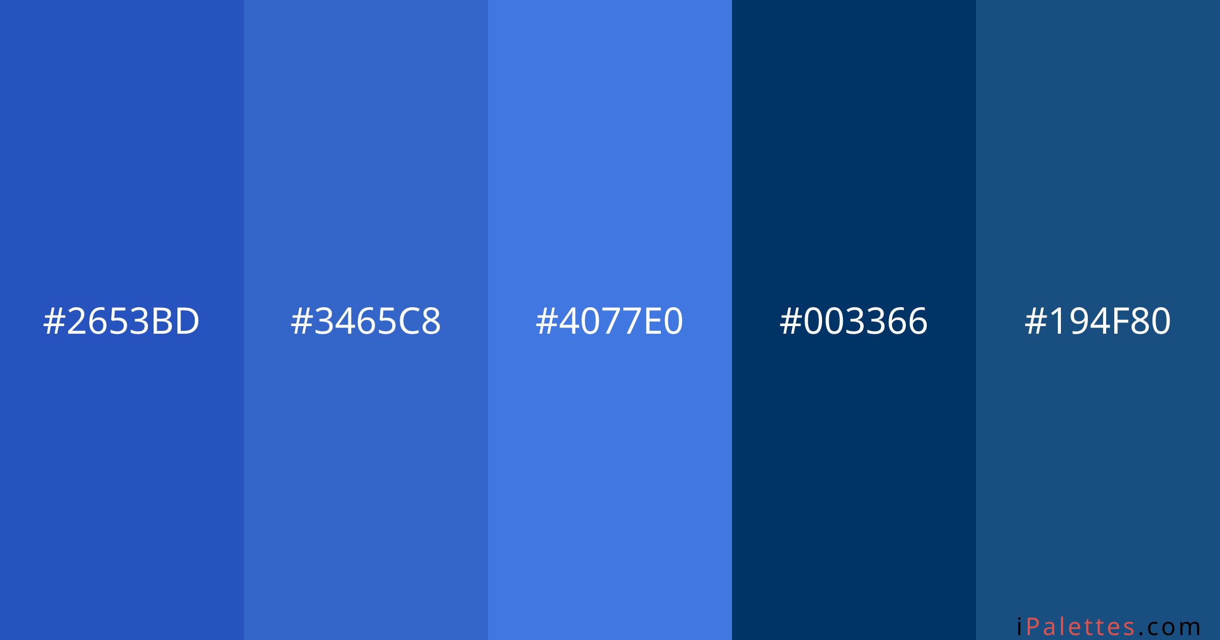 2653BD Color Palette and colors #2653bd #3465c8 #4077e0 #003366 #194f80 ...