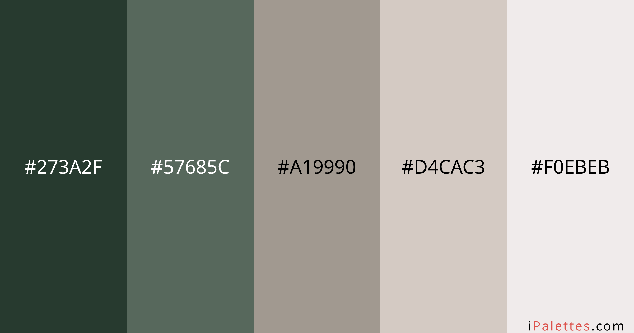 Italianate Color Palette and colors #273A2F #57685C #A19990 #D4CAC3 # ...