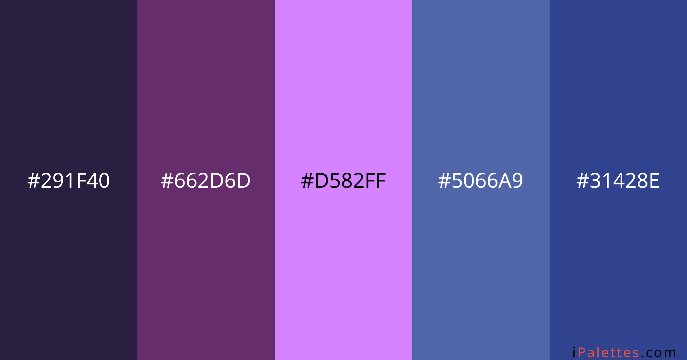 Moon eclipse Color Palette and colors #291f40 #662d6d #d582ff #5066a9 ...