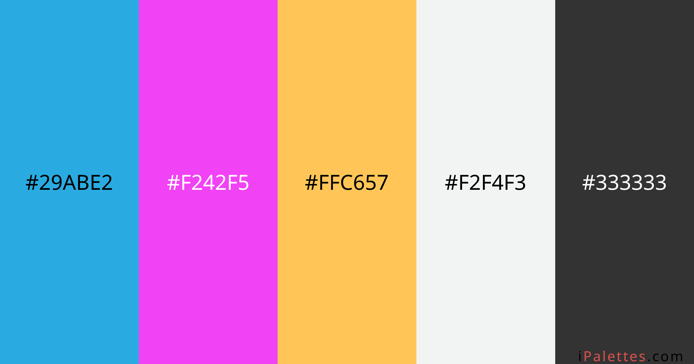 Jinx Arcane Color Palette and colors #29ABE2 #F242F5 #FFC657 #F2F4F3 ...