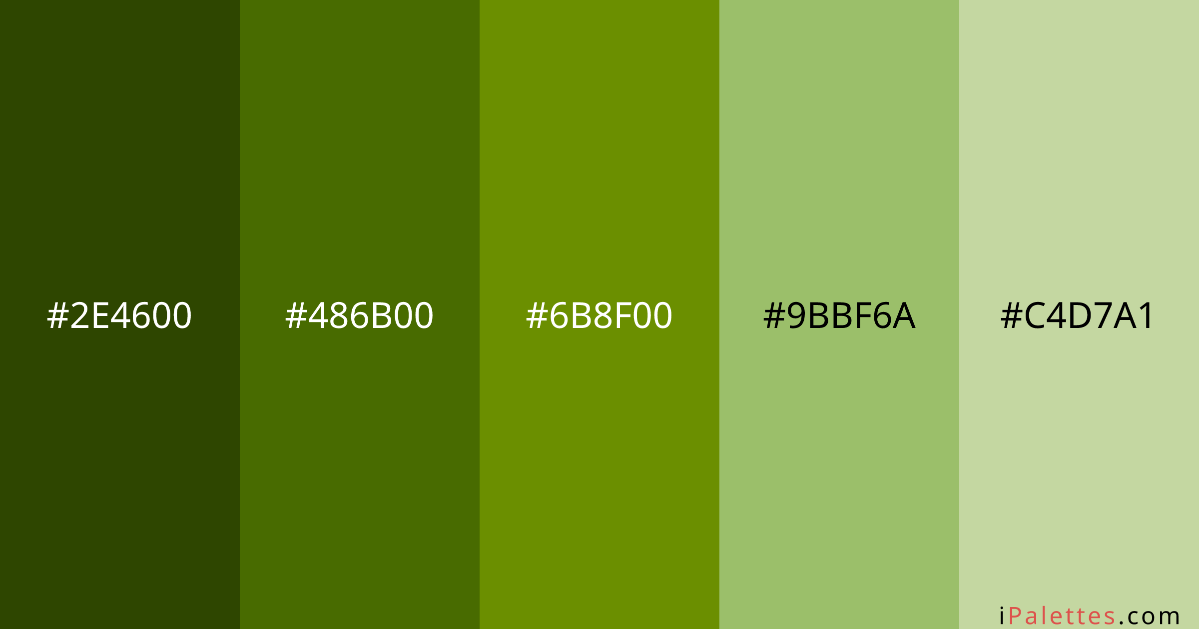 Forest Color Palette and colors #2E4600 #486B00 #6B8F00 #9BBF6A #C4D7A1 ...