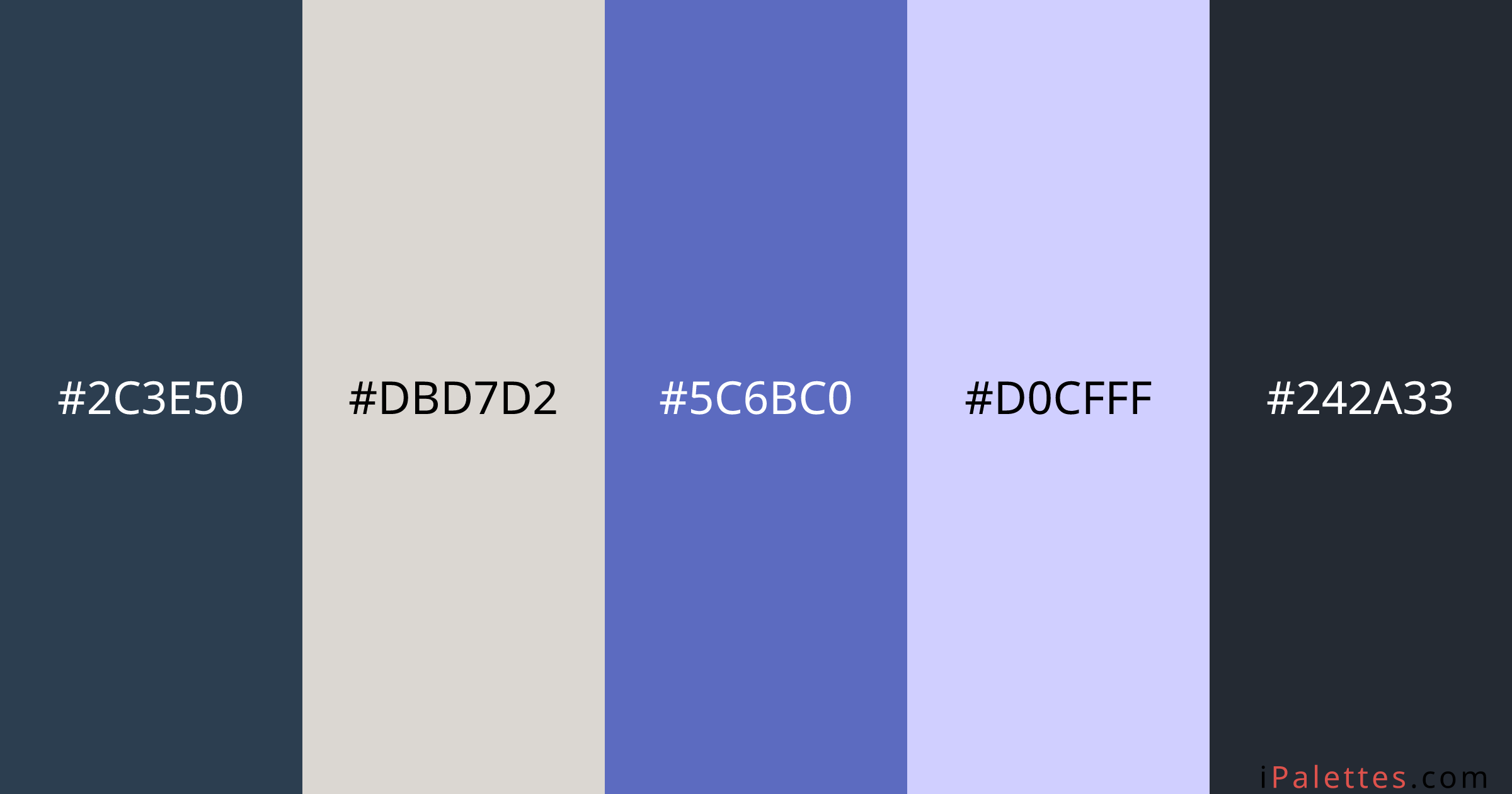 Computer Color Palette and colors #2c3e50 #dbd7d2 #5c6bc0 #d0cfff ...