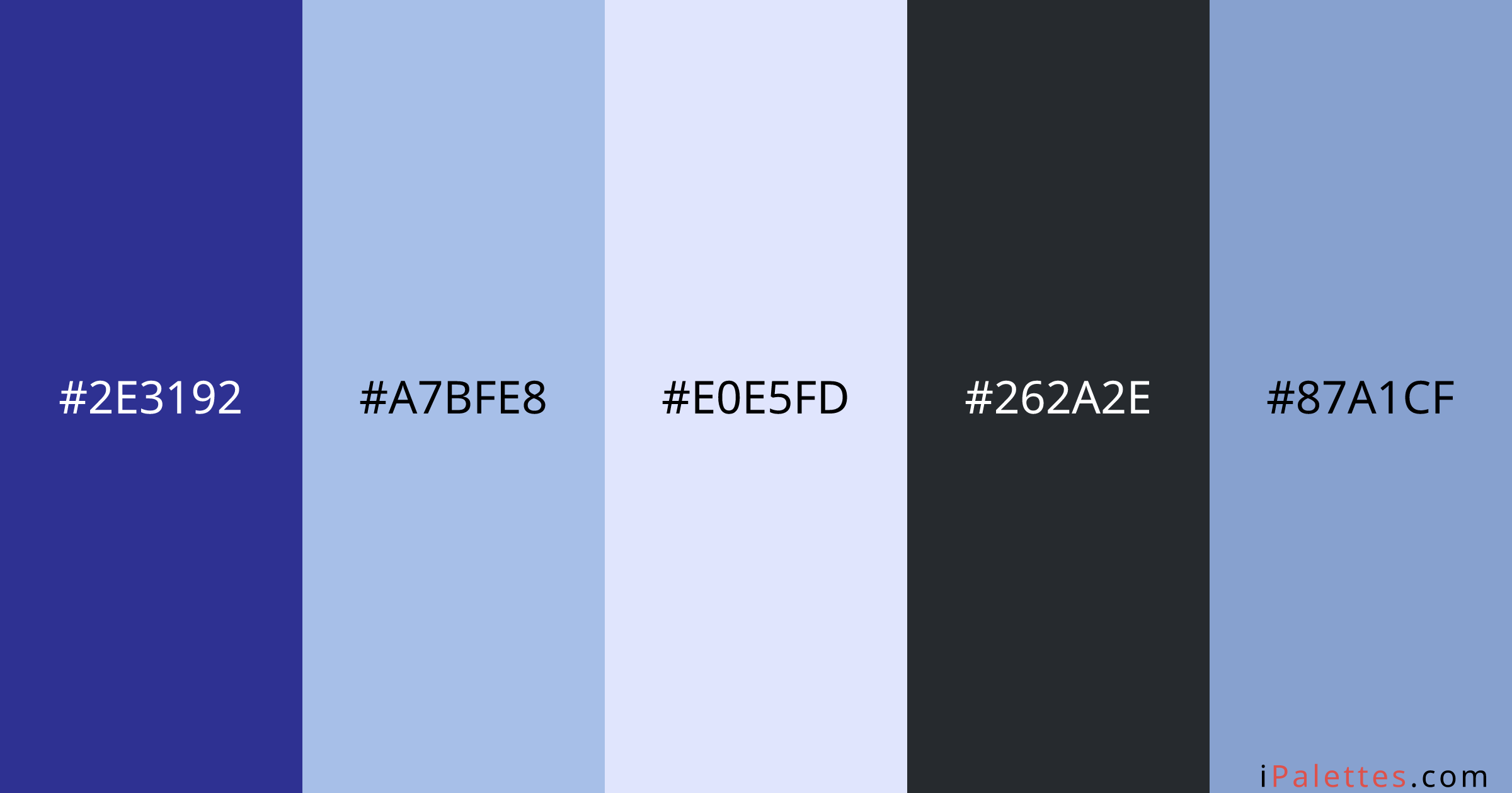 Aer Comet Color Palette and colors #2e3192 #a7bfe8 #e0e5fd #262a2e ...
