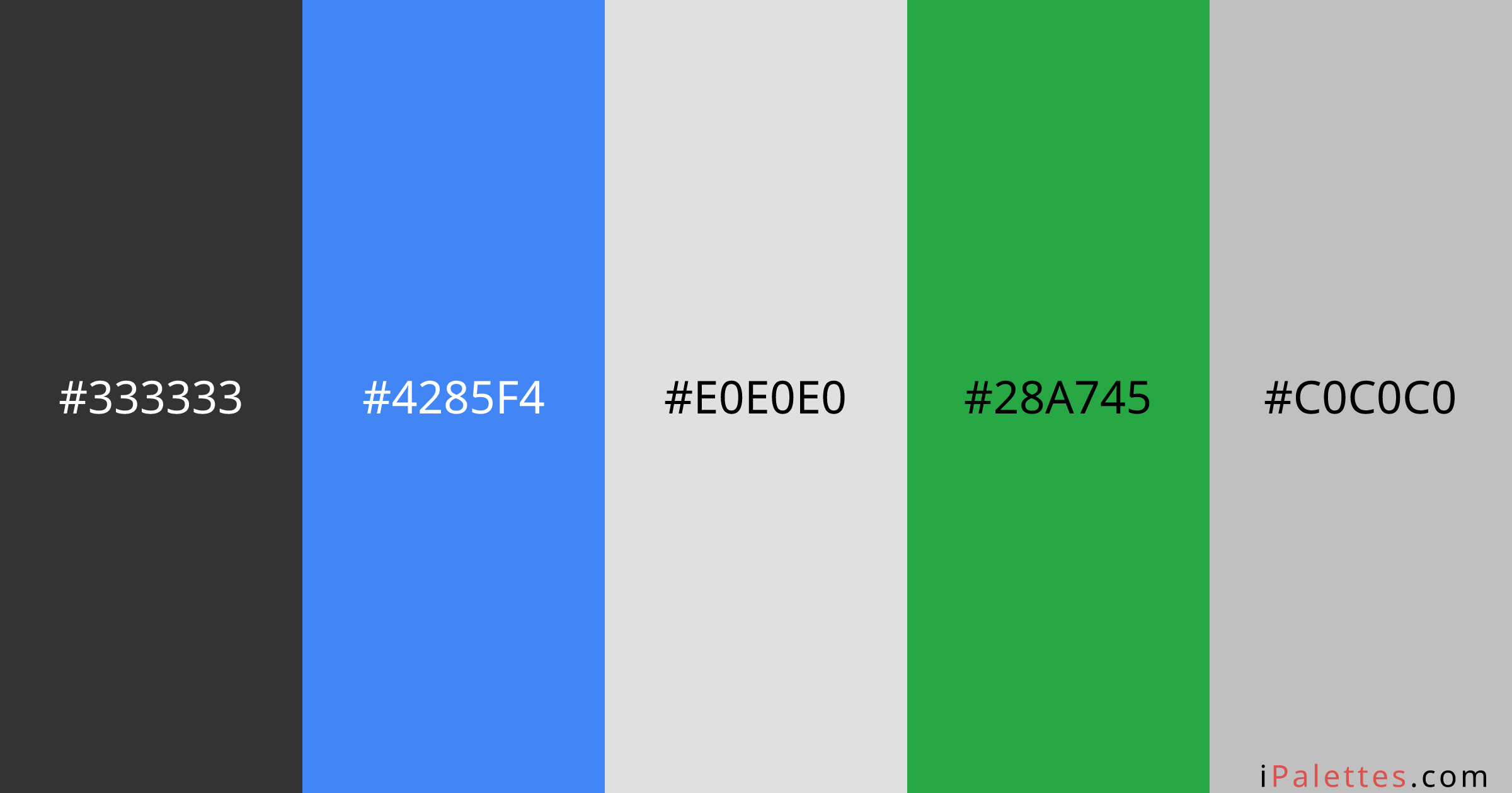 Professional Color Palette and colors #333333 #4285f4 #e0e0e0 #28a745 # ...