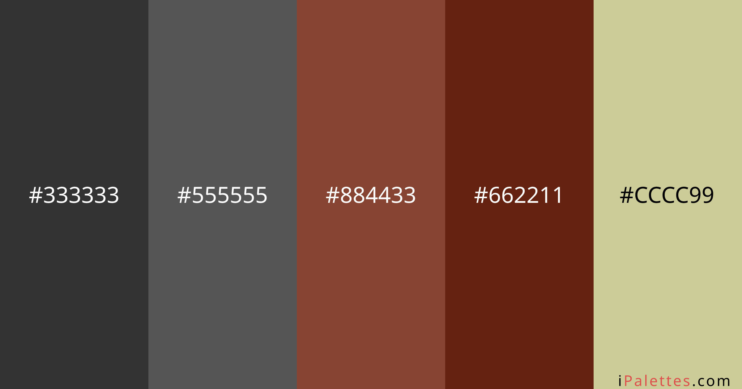 Man Color Palette and colors #333333 #555555 #884433 #662211 #cccc99 ...