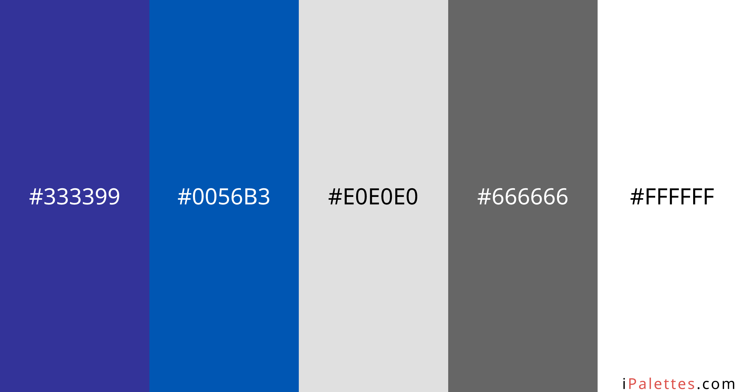 商业名片 Color Palette and colors #333399 #0056b3 #e0e0e0 #666666 #ffffff ...